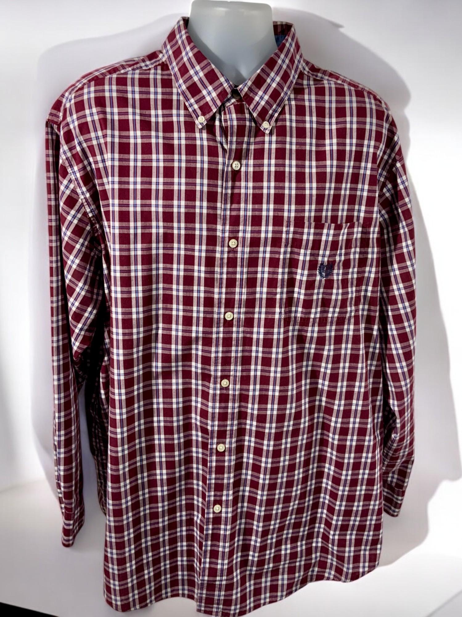 Ralph Lauren Chaps Mens Burgundy Plaid Long Sleeve Button Down Shirt ...