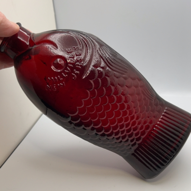 Reproduction Red Glass Fish Bitters Bottle