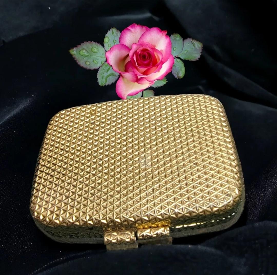 Vintage 1960's Revlon Gold-Tone Textured Compact with Rose Accent