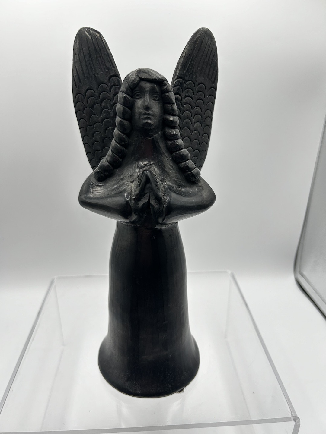 Large Oaxacan Barro Negro Angel Candlestick 9.5 Inches Tall