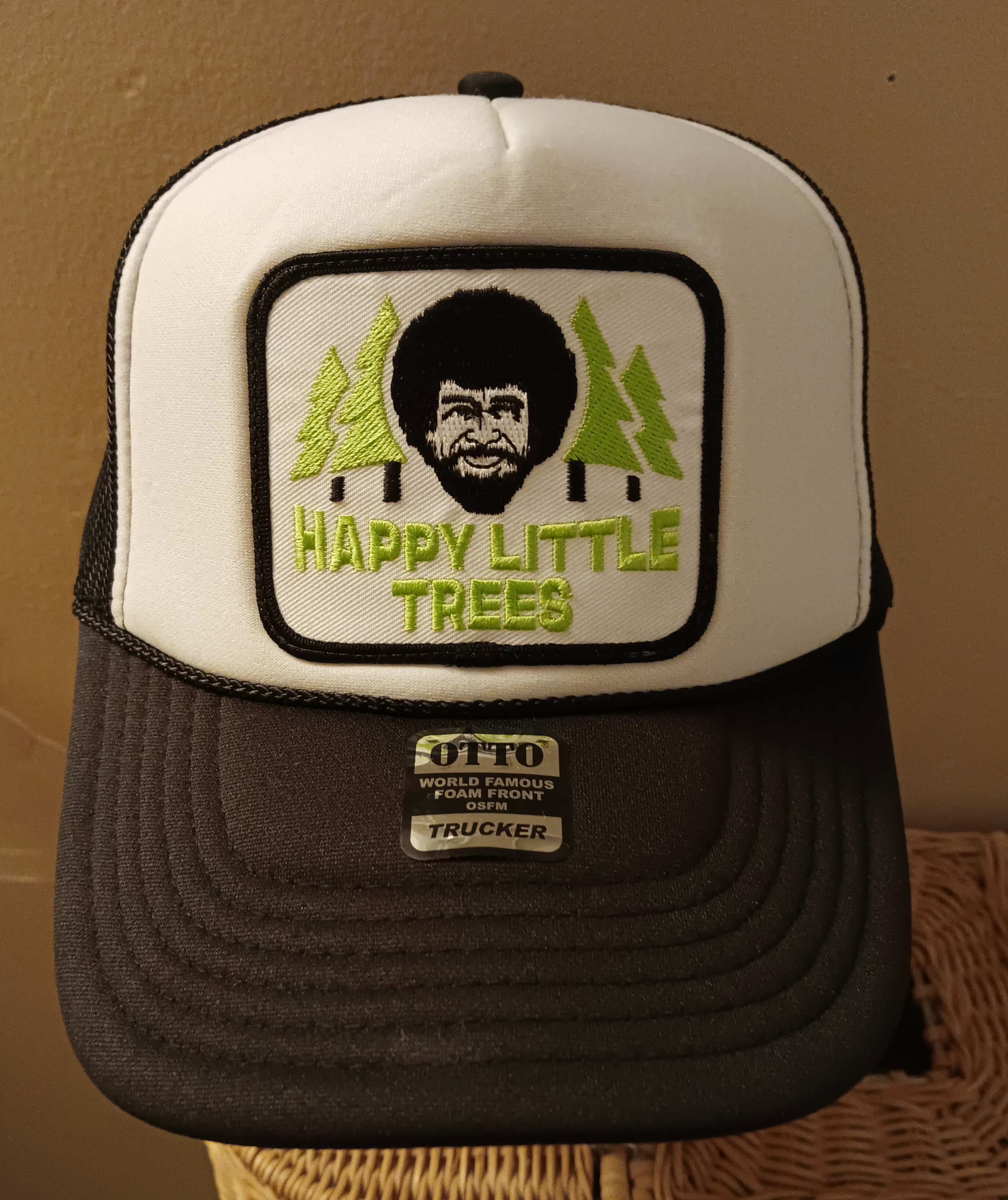 Bob Ross Happy Little Trees Trucker cap hat by Otto Famous Foam Front peace