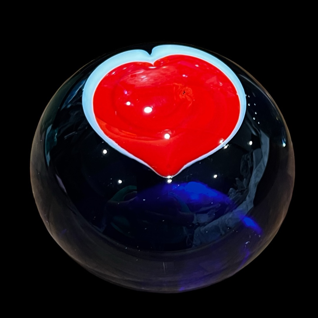 #21 - Signed Patrick Heart Cobalt Glass Paperweight