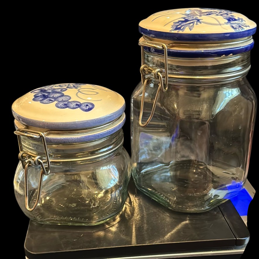 2 Vintage Italian Hand Painted Canning Jars Porcelain