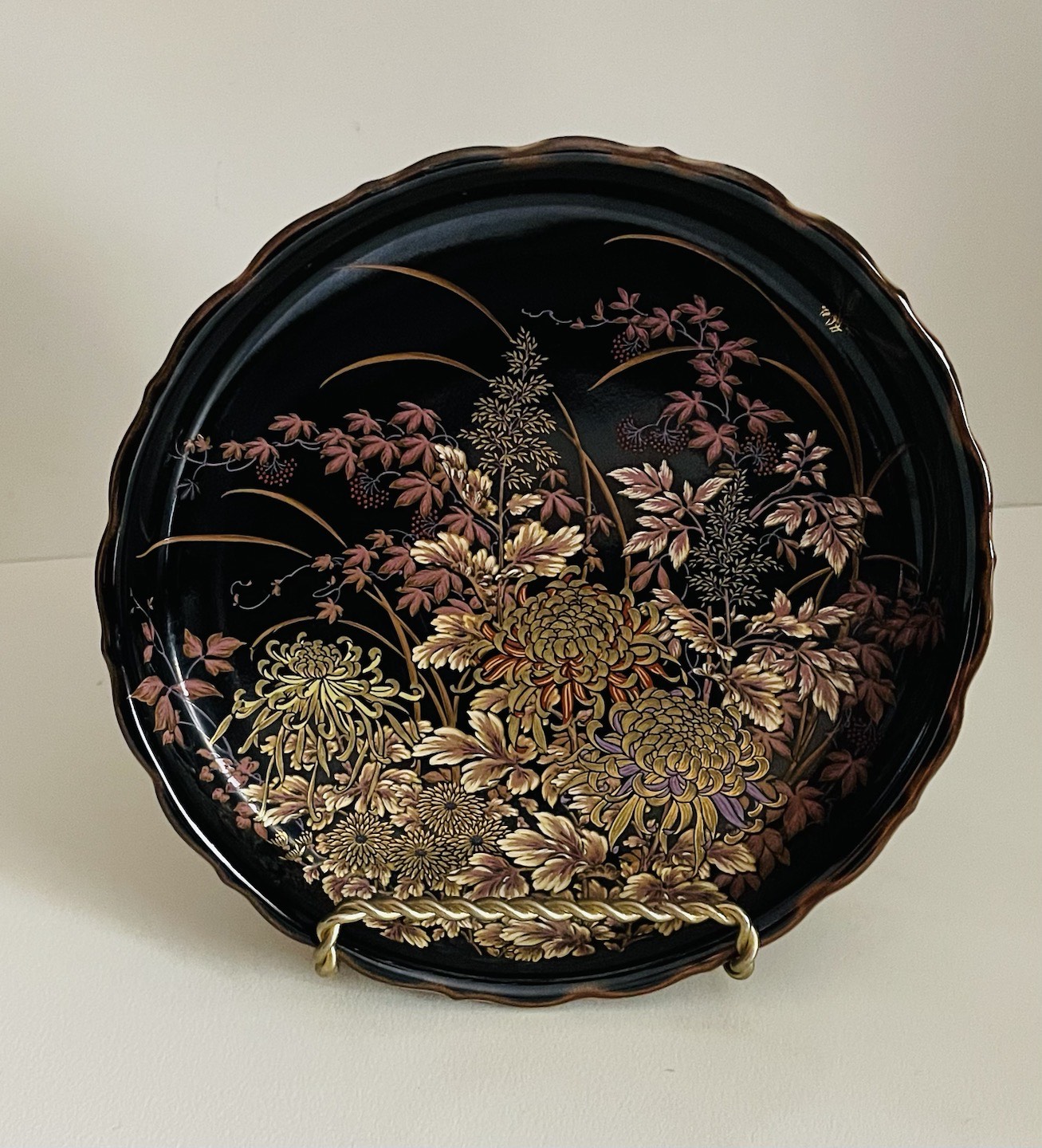 Vintage Japan Shibata Toki Porcelain Hand Painted Gilt Floral Black ...