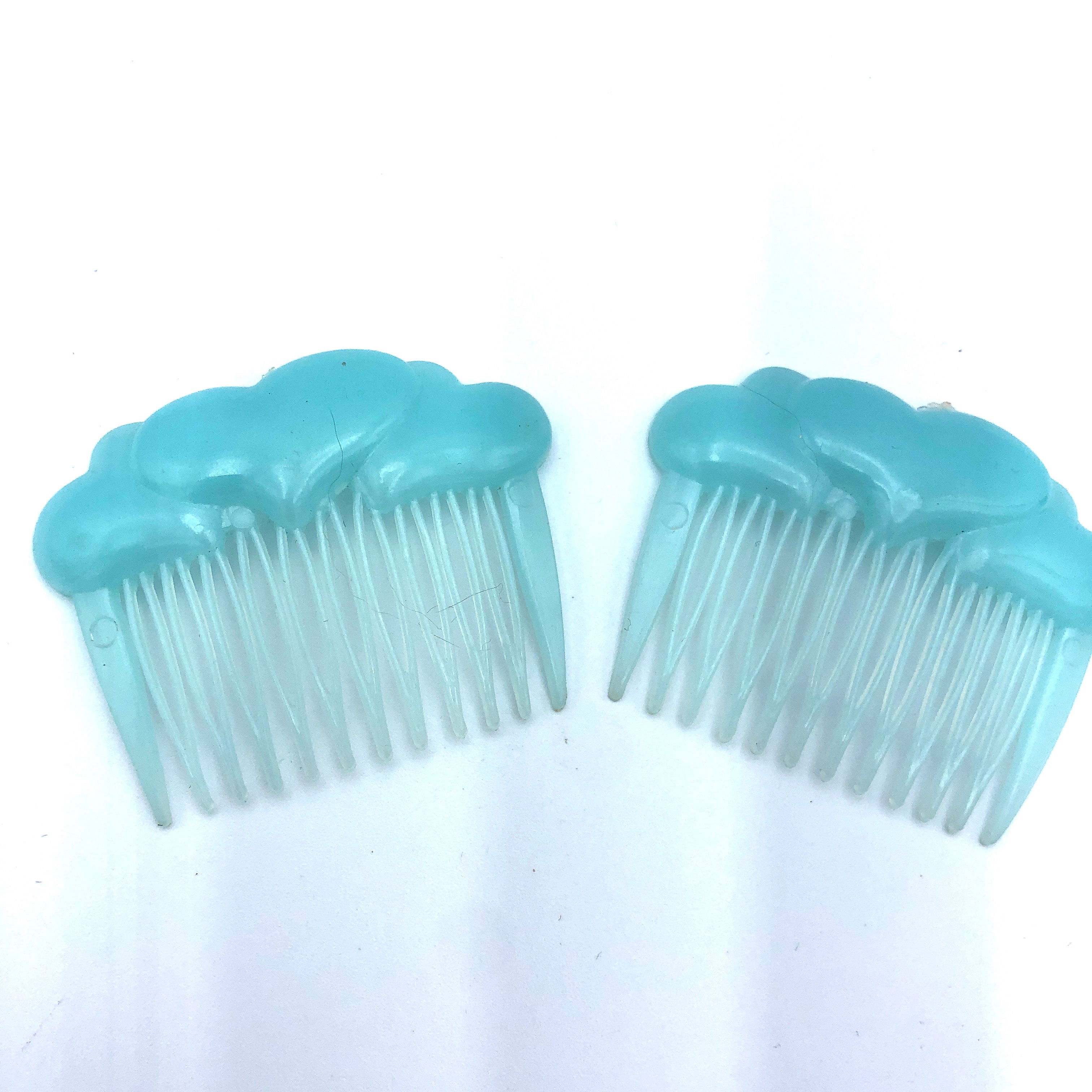 Pair Light Blue Plastic Side Combs, 1.75"