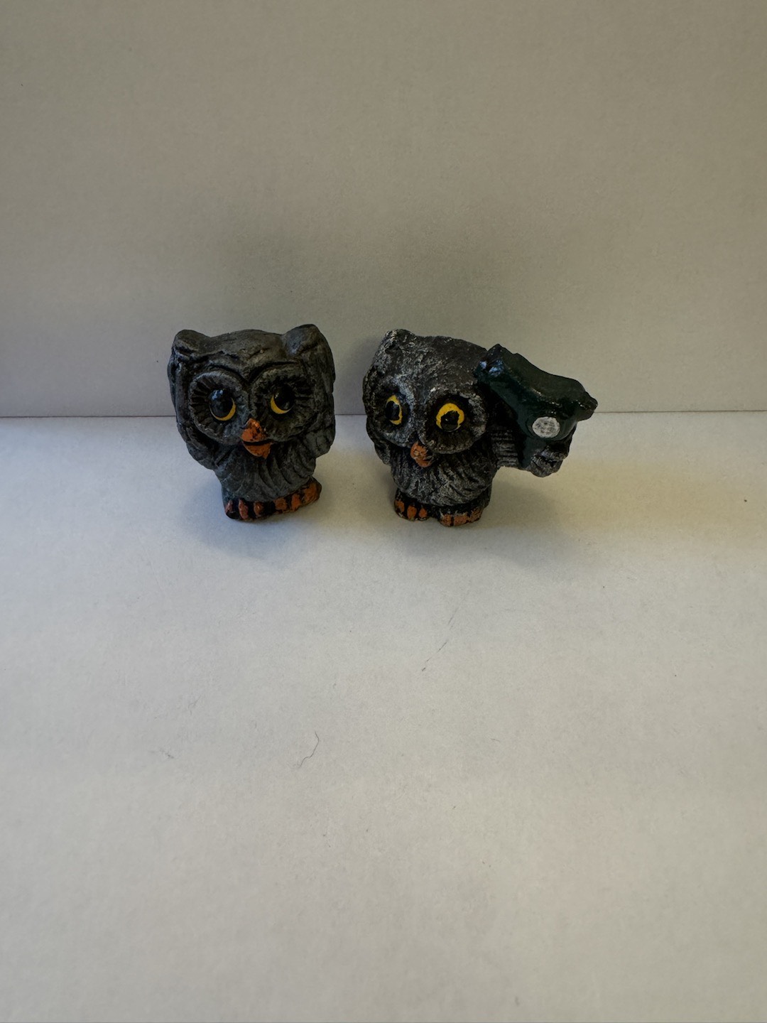 Miniature Hairdresser & Client Owls Resin Figurines