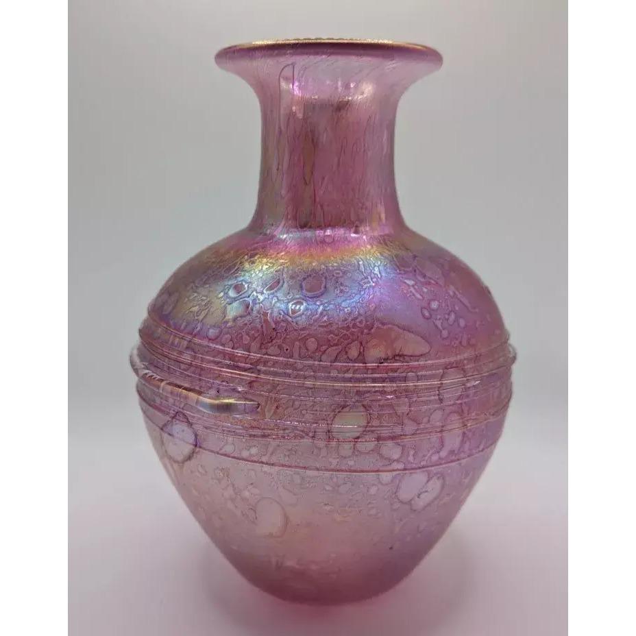 Wheaton Village Signed "WV 2005" Iridescent Art Glass 6" Vase Handblown ...