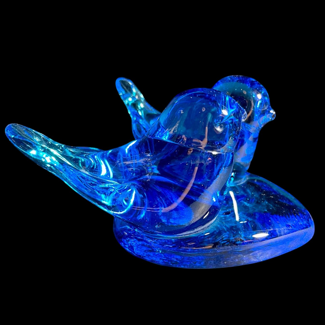 Double Bluebird of Happiness Heart Blue Glass Figurine Signed Leo Ward ...