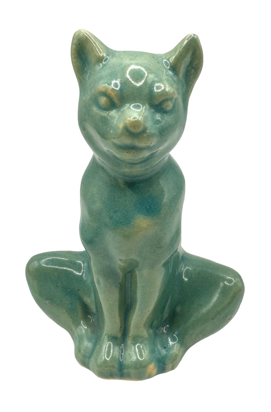 016 Blue Ceramic Cat Figurine Chippewa Falls WI 3.75”