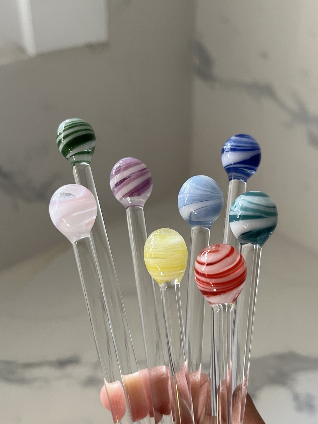 #01 - Set Of 4 Baker Tatum Art Glass Multicolor Lollipop Swirl Swizzle ...