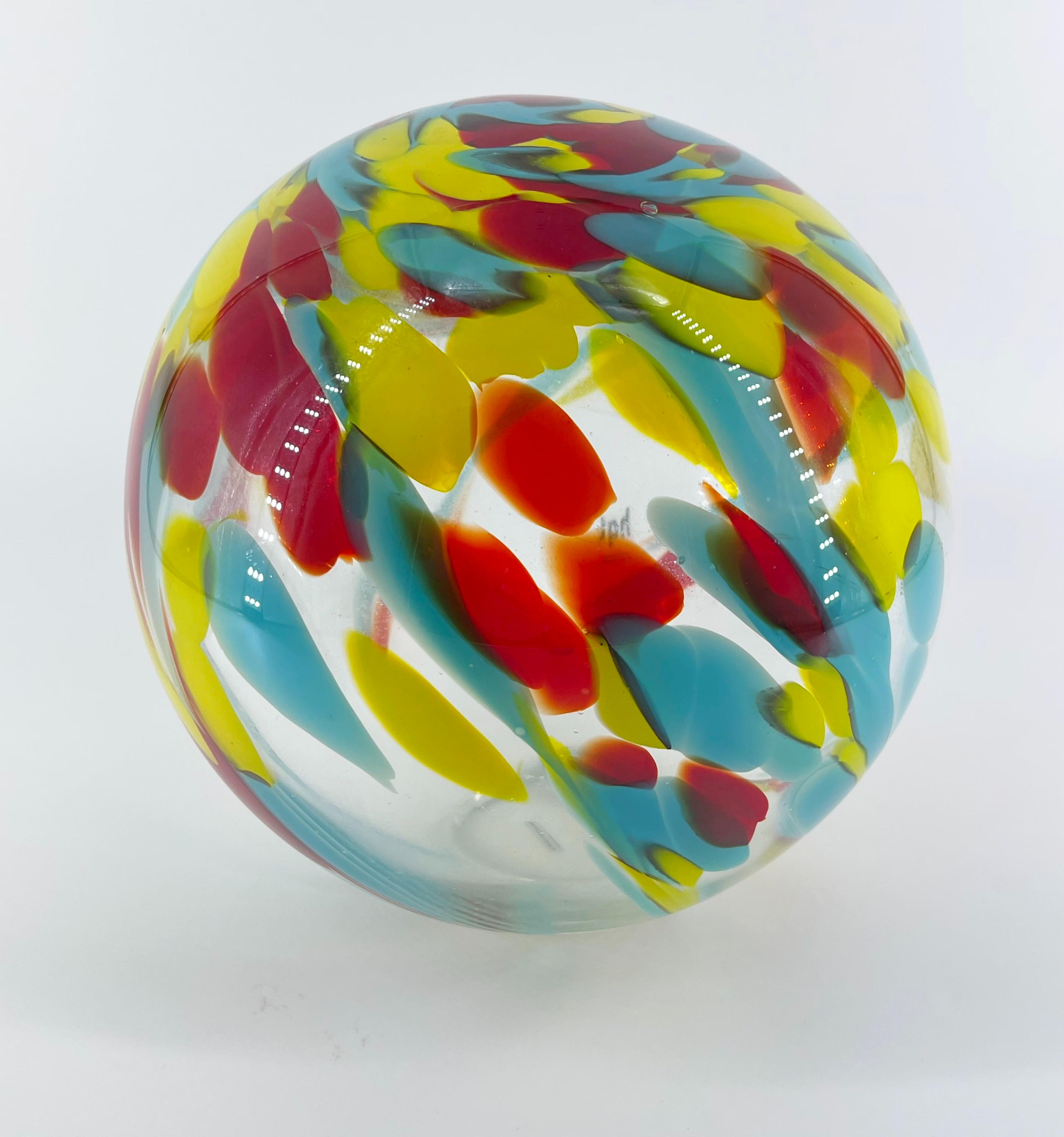 016 Large HQT Hand Made Art Glass Globe Orb Ball Decor Multicolored Swirls