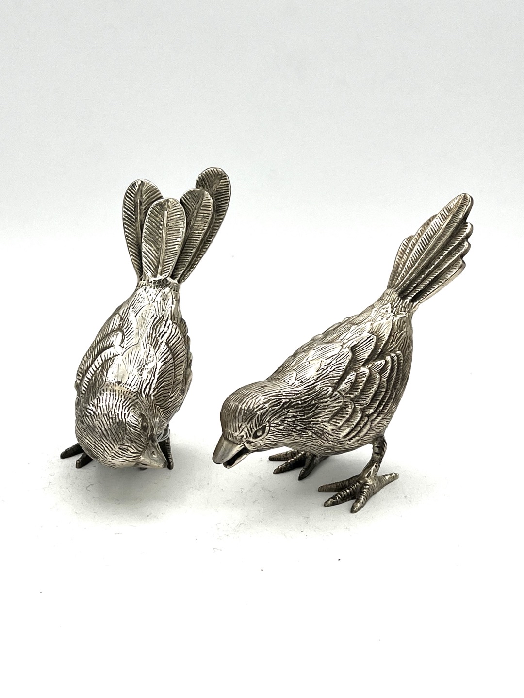 Beautiful Pair Of EPNS Pewter Lacquered Birds