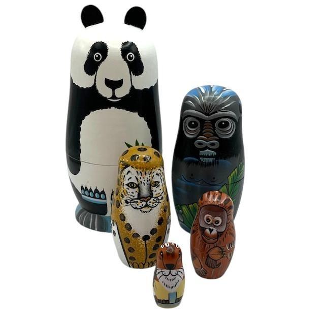 Wildlife Animal Nesting Dolls Set - Panda Gorilla Leopard Monkey and