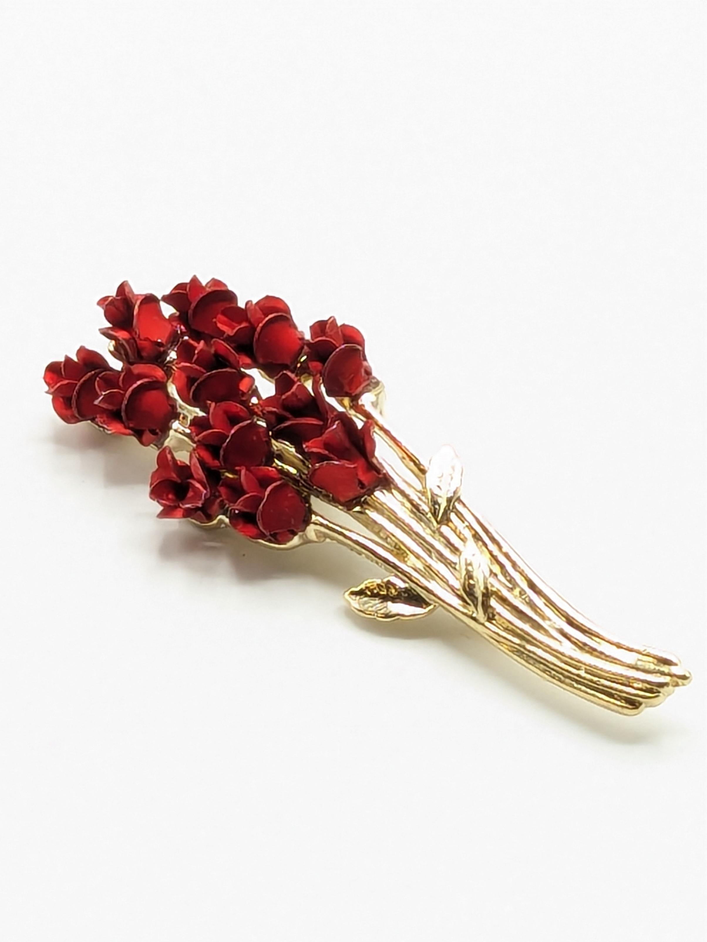 Vintage Danbury Mint Dozen Red Roses Brooch Pin 1997 Gold Tone