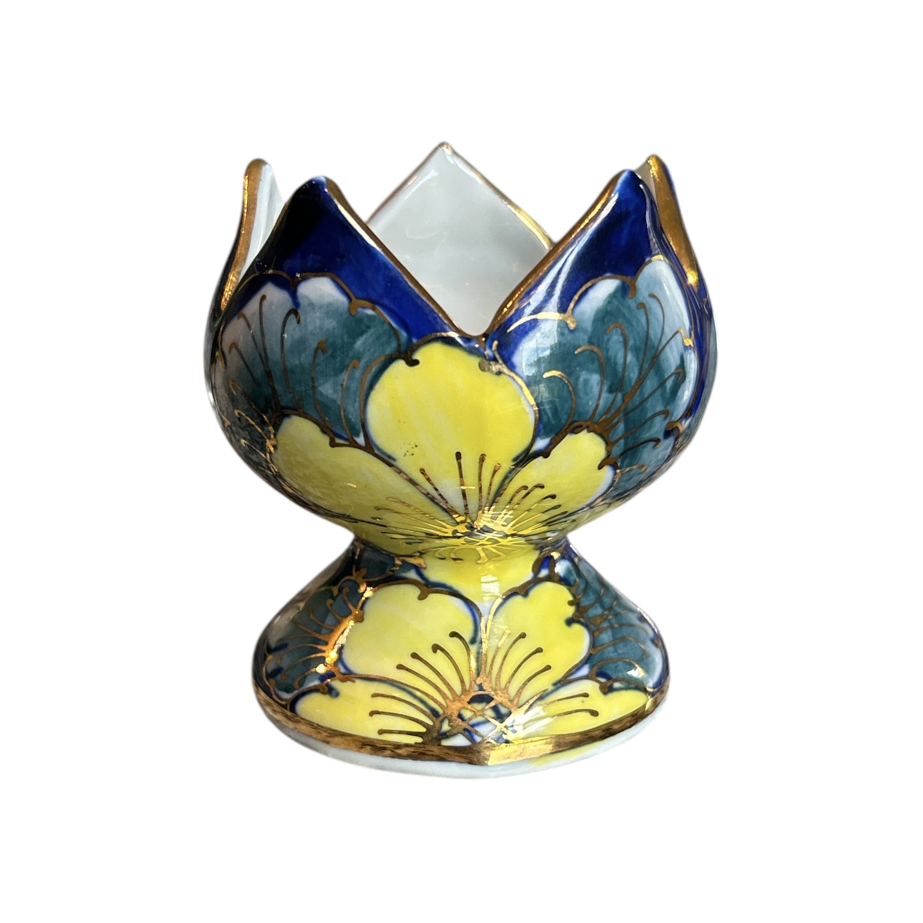 Hand Painted Flower Design with Gold Trim Candle Holder