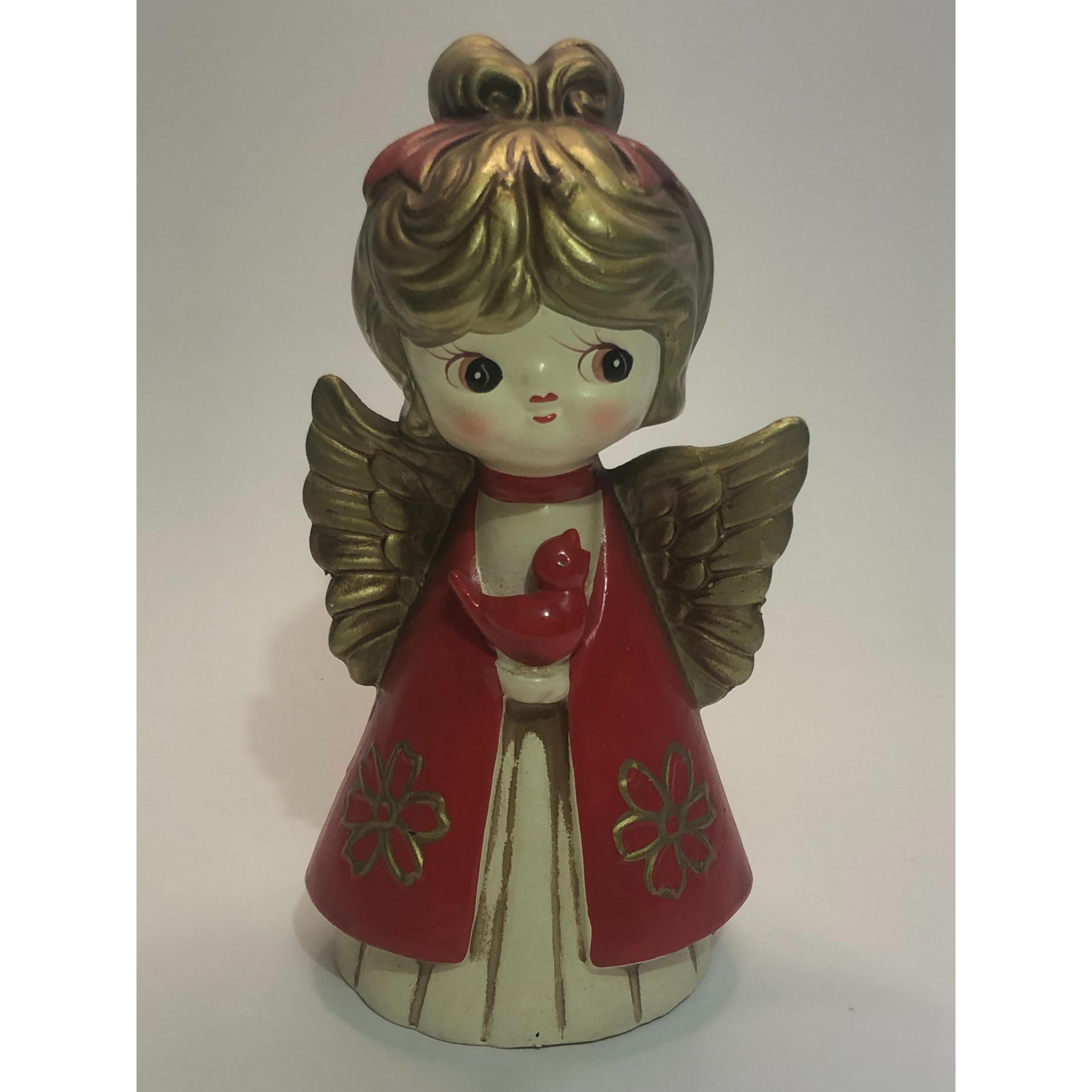HH Japan Holt-Howard Red & Gold Angel Figurine with Bird Original ...