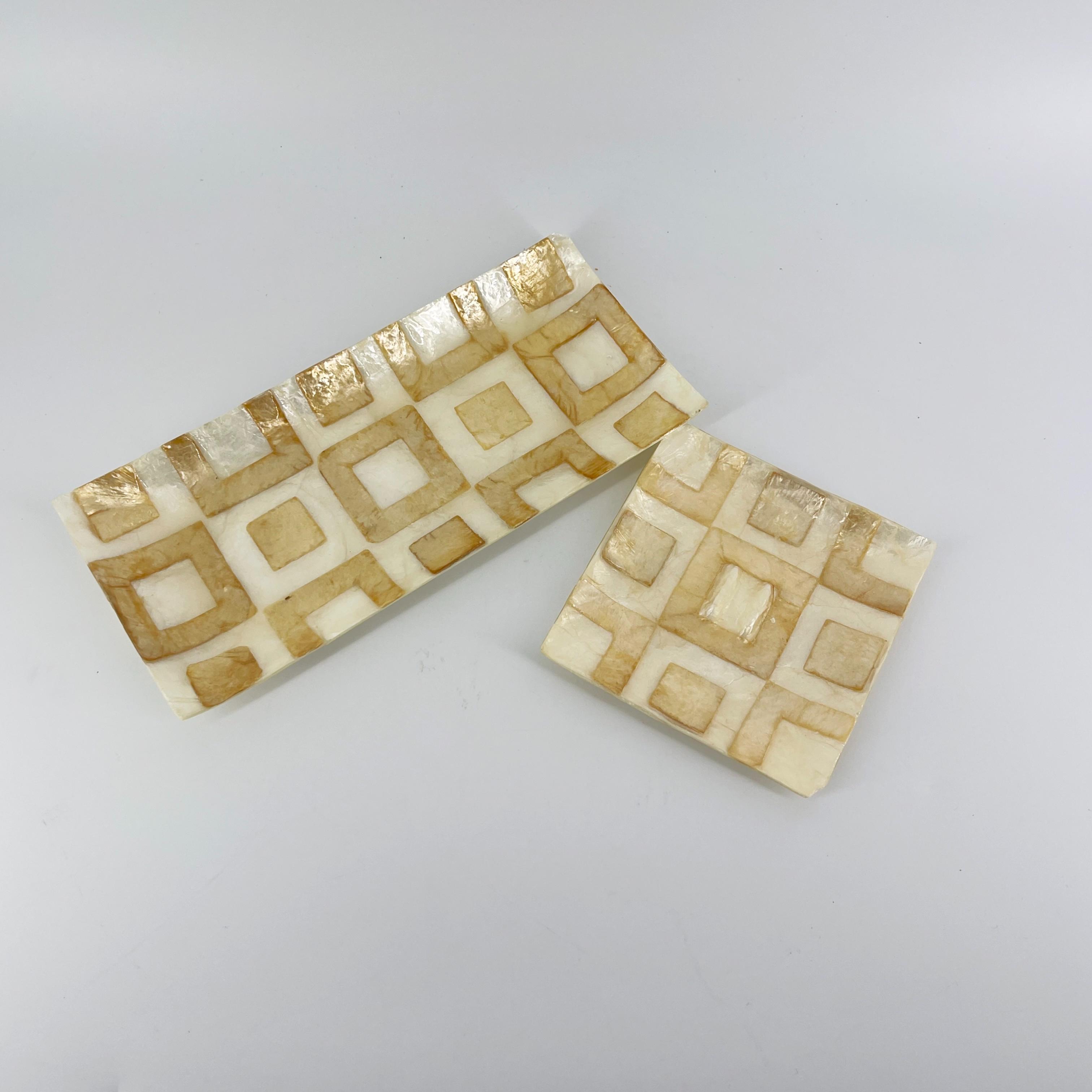 Pair Capiz Shell Trays Square Ashtray Rectangular Plate Made In ...