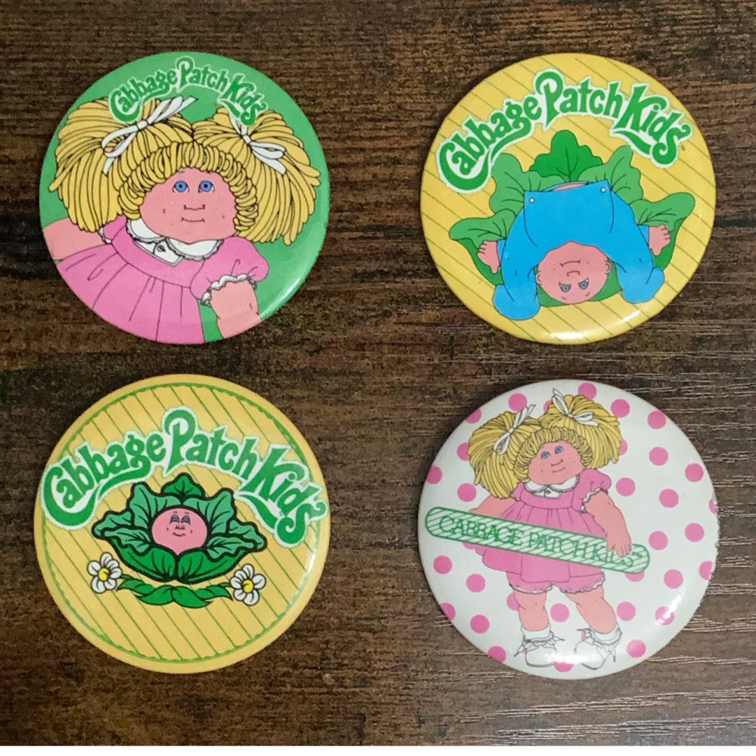 Set Of 4 Vintage Cabbage Patch Button Pins (C)