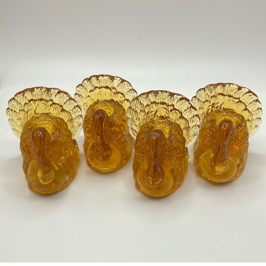 Flock of Four Amber Crystal Turkey Candleholders
