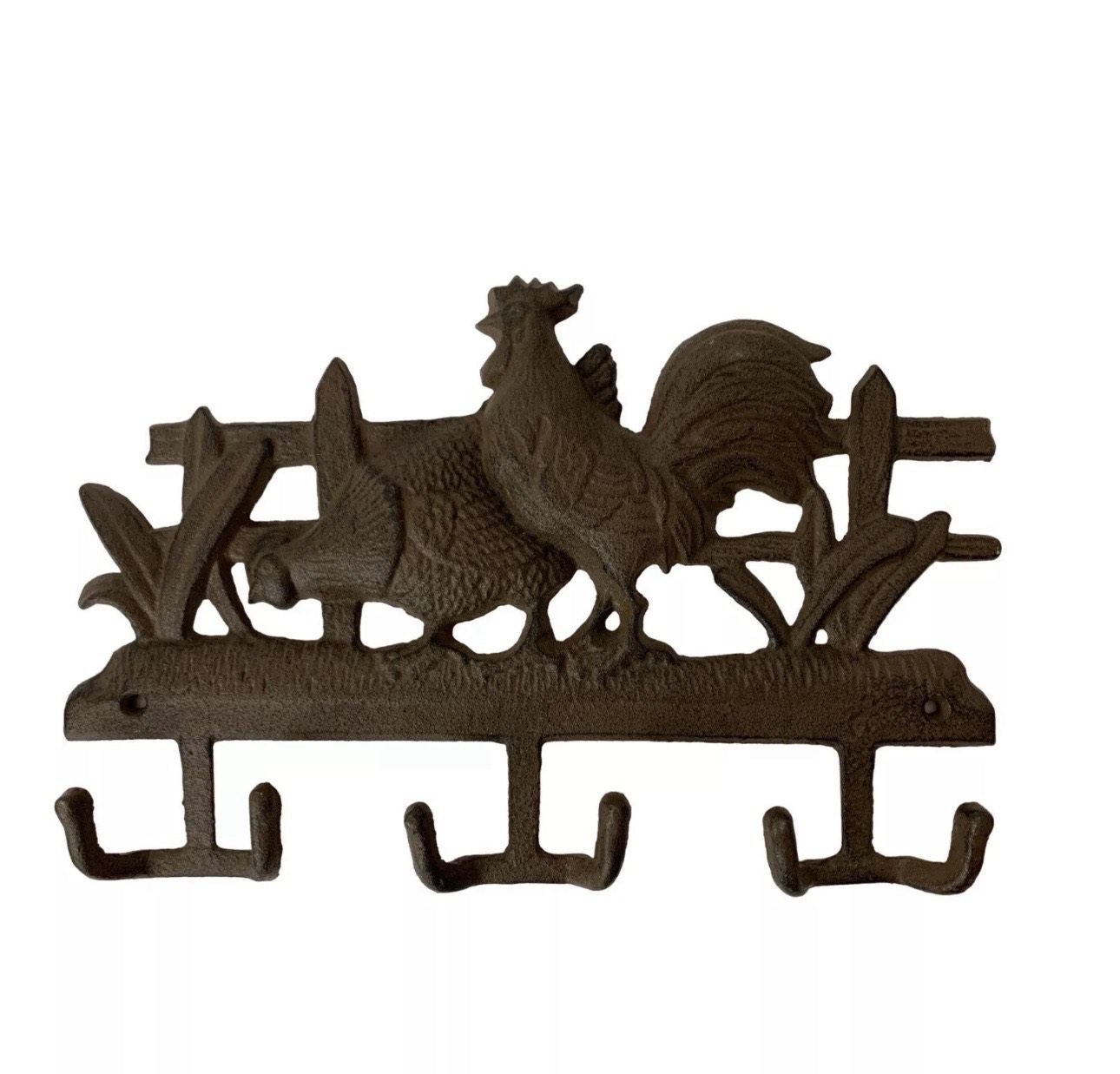 Cast Iron Rooster Chicken Coat Hooks Rustic Farmhouse Kitchen Mudroom