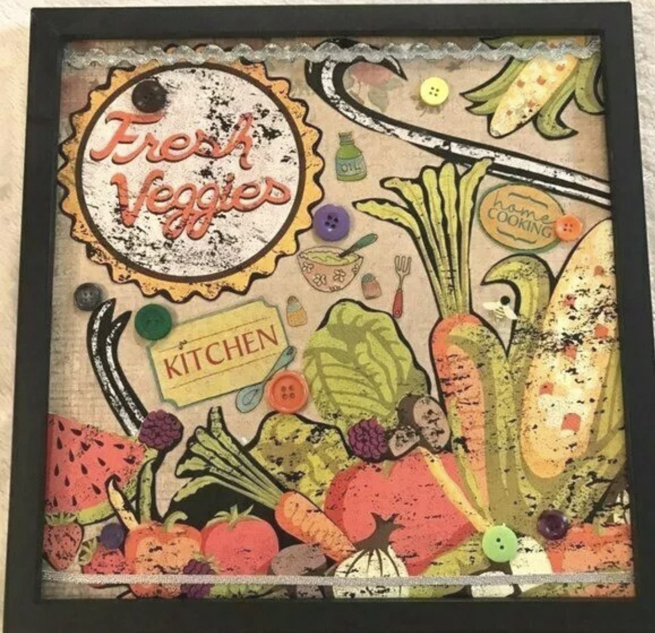 Fresh Veggies Framed One of a Kind Handmade Collage Kitchen Wall Art