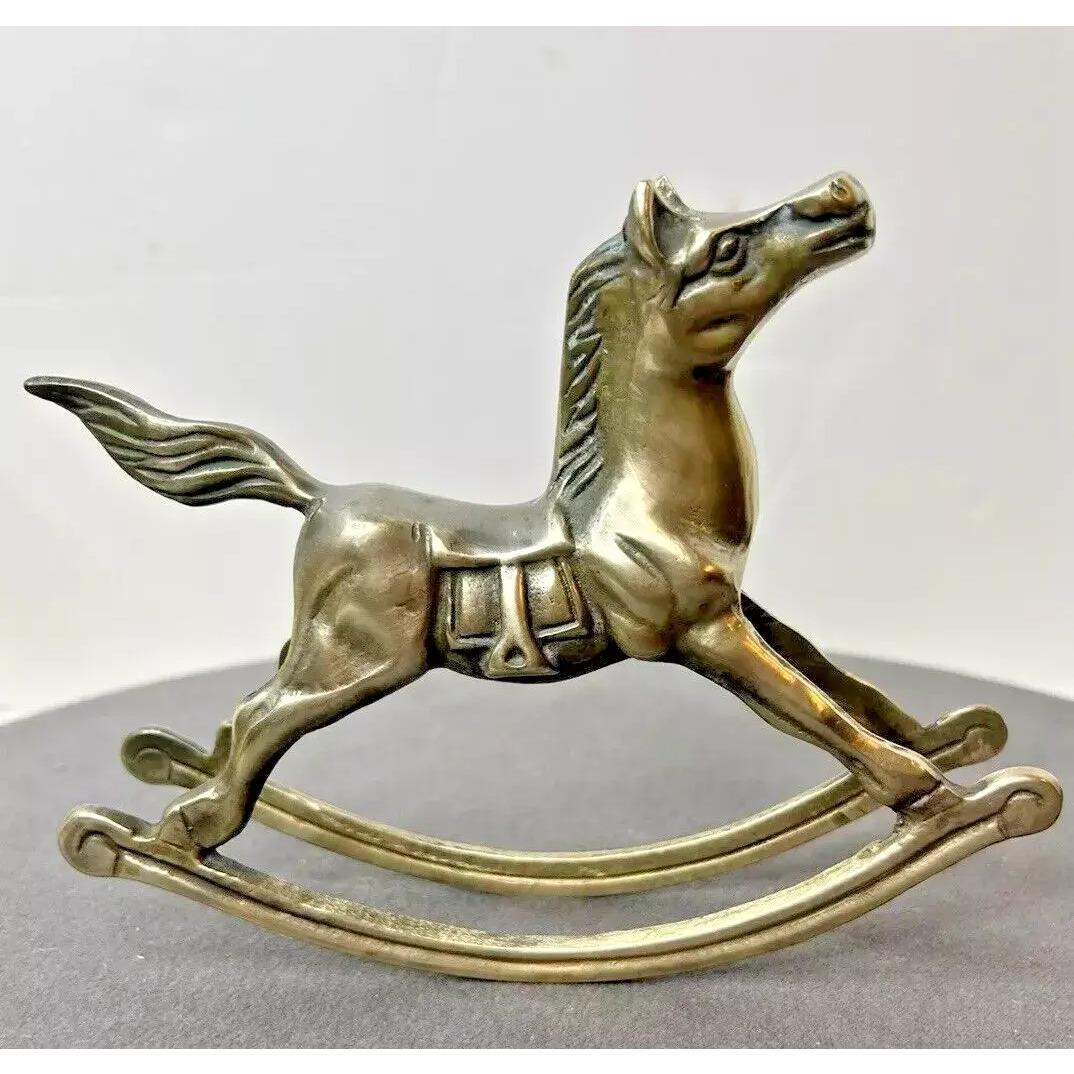 Vintage Solid Brass Rocking Horse Figurine Desk Décor or Paperweight 5. ...