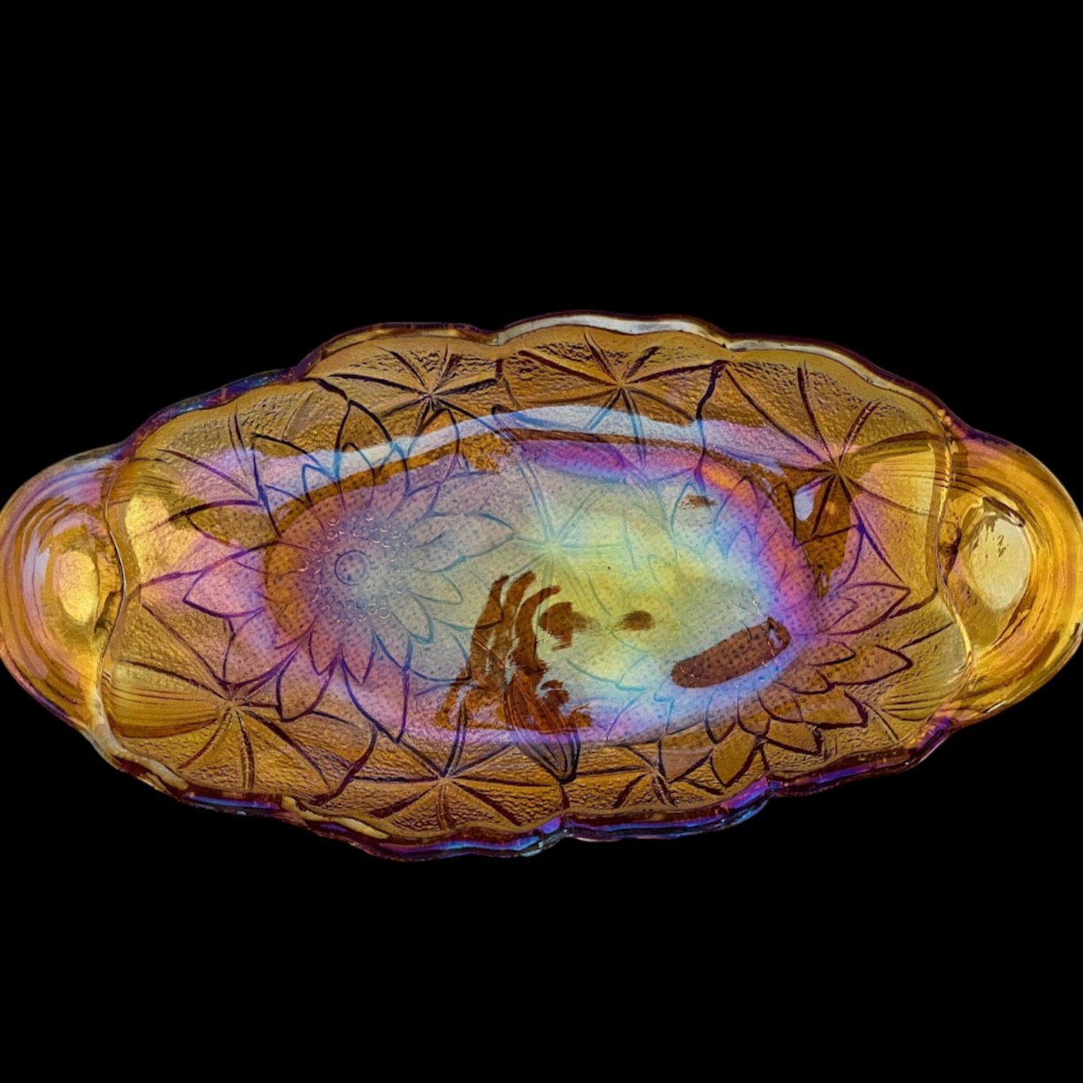 Indiana Marigold Carnival Glass Lily Pons- relish, candy, trinket, or ...