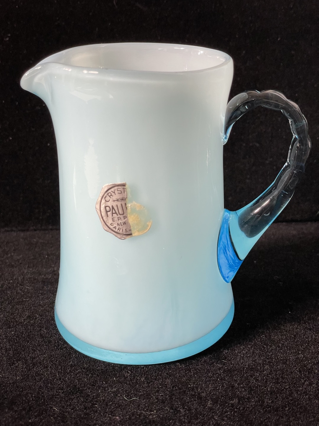 Blue Cased Glass Pitcher