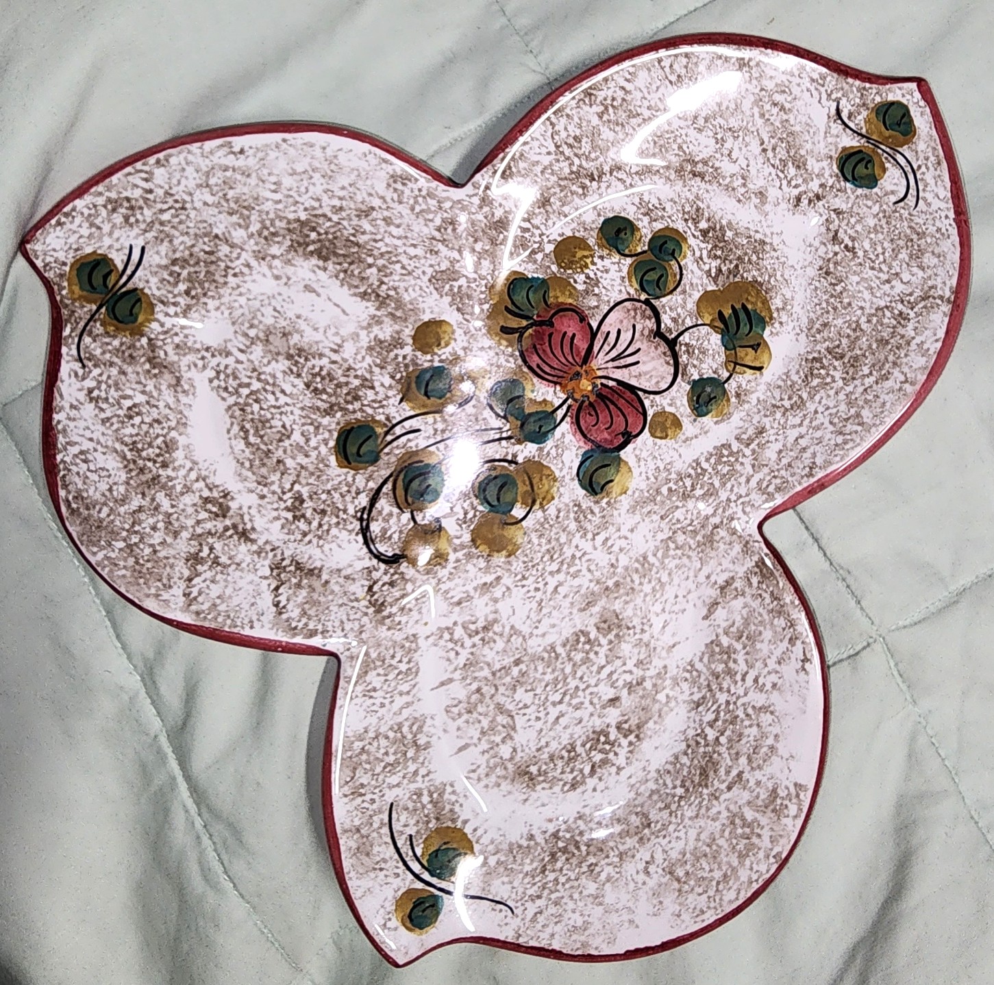 Dip A Mano Italian Pottery 3-Section Divided Dish 9"x10" Pink Green ...