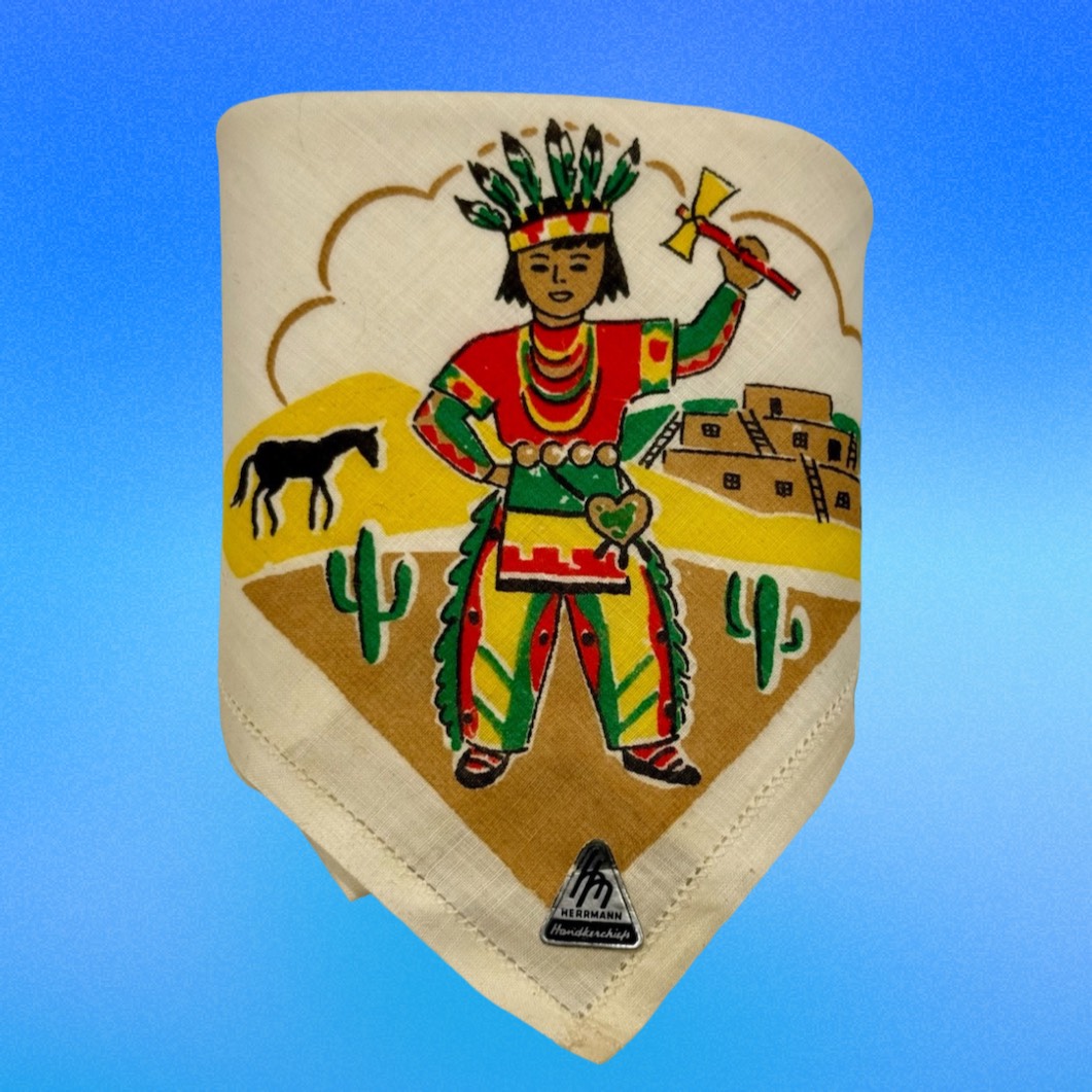 Vintage Herrmann Native American Southwest Motif Cotton Handkerchief w ...