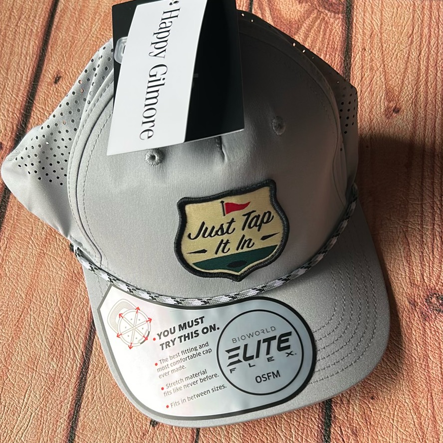 BIOWORLD HAPPY GILMORE MEN'S GOLF SNAPBACK CAP JUST TAP IT IN LOGO HAT GRAY