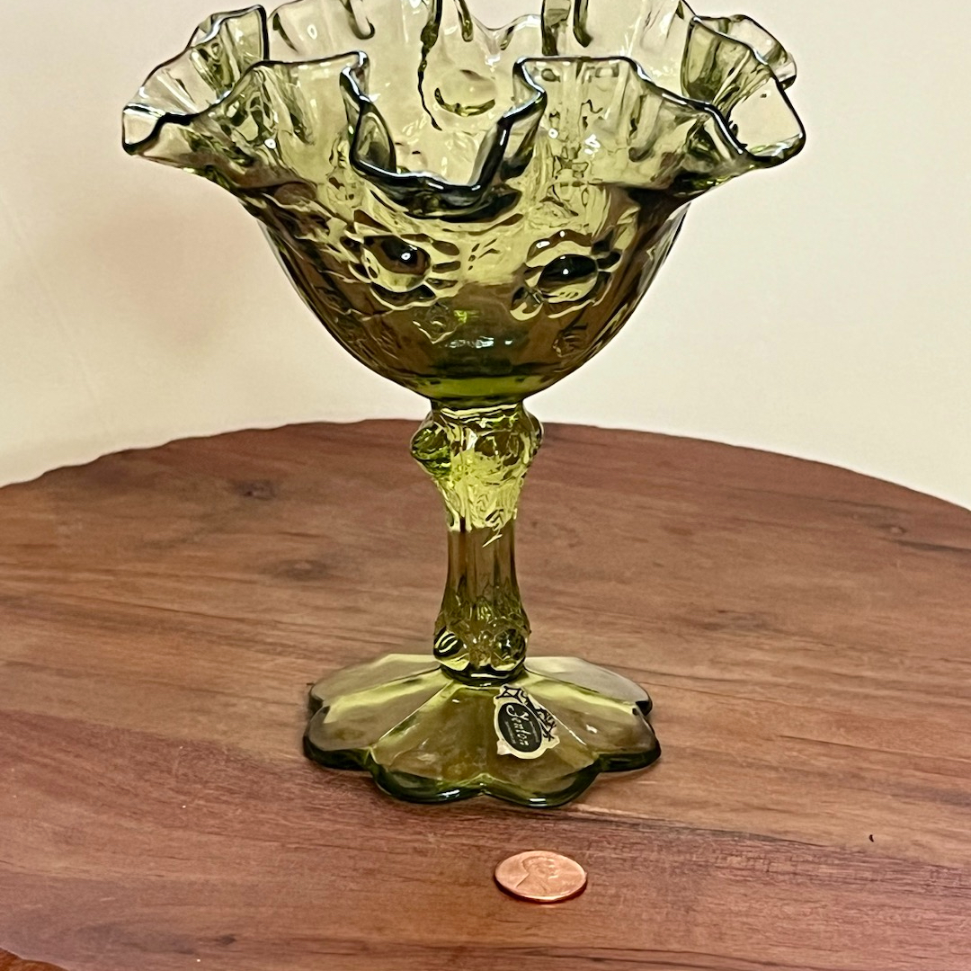 Fenton Avocado Green Comport Candy Dish