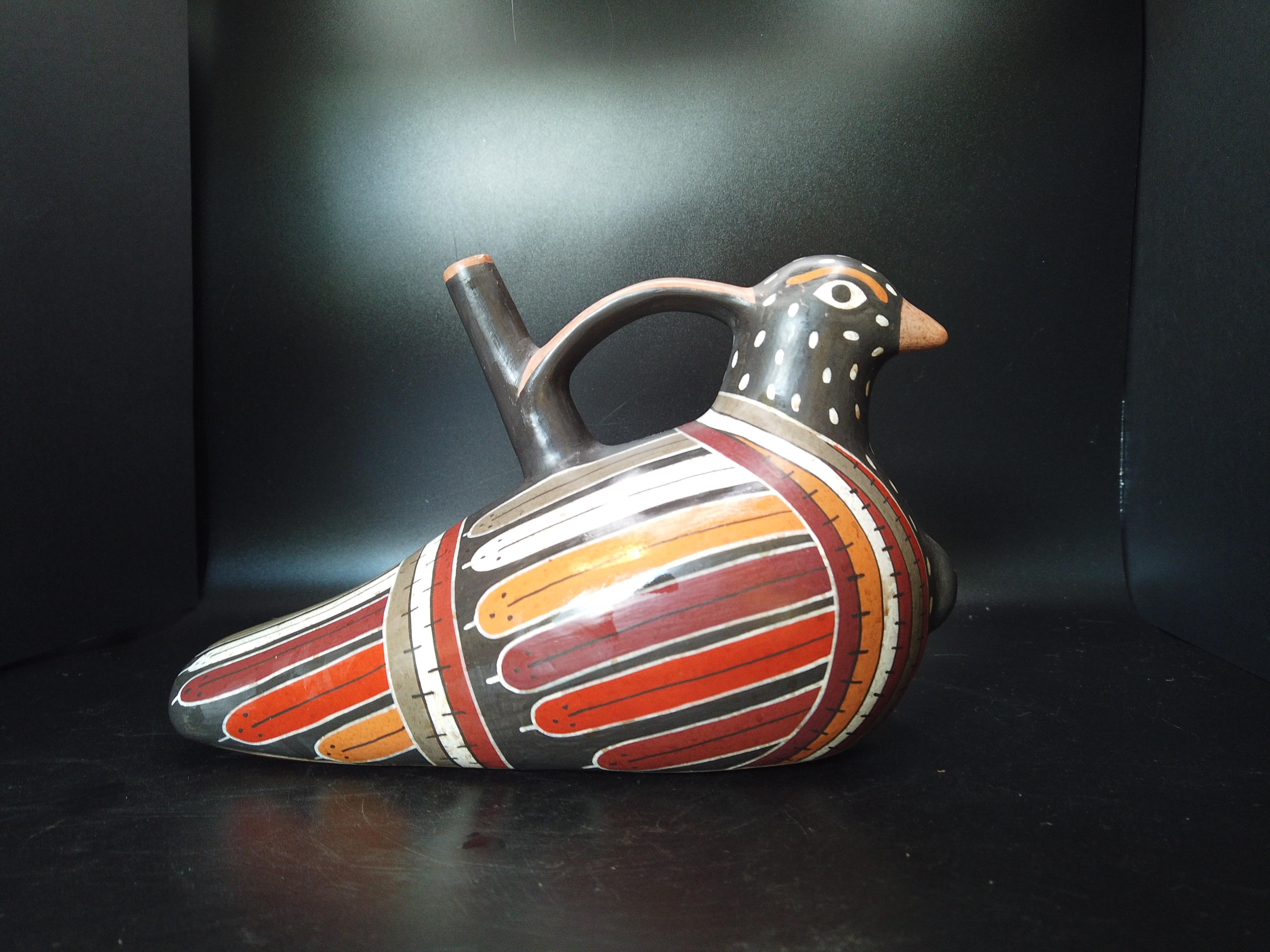 Peru Art Pottery Bird Vessel Dove Hand Painted Ceramic Spout ...