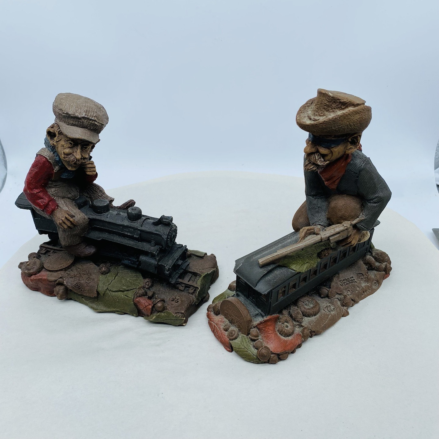 #1602 Pair Tom Clarke Railroad Statues Chief Engineer And Jesse 1980s