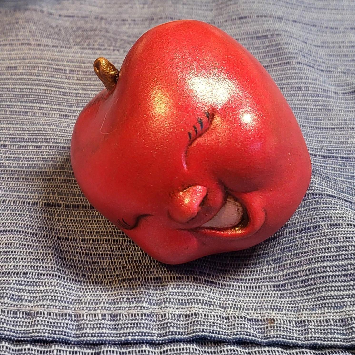 Vintage Ceramic Smiling Apple Figurine
