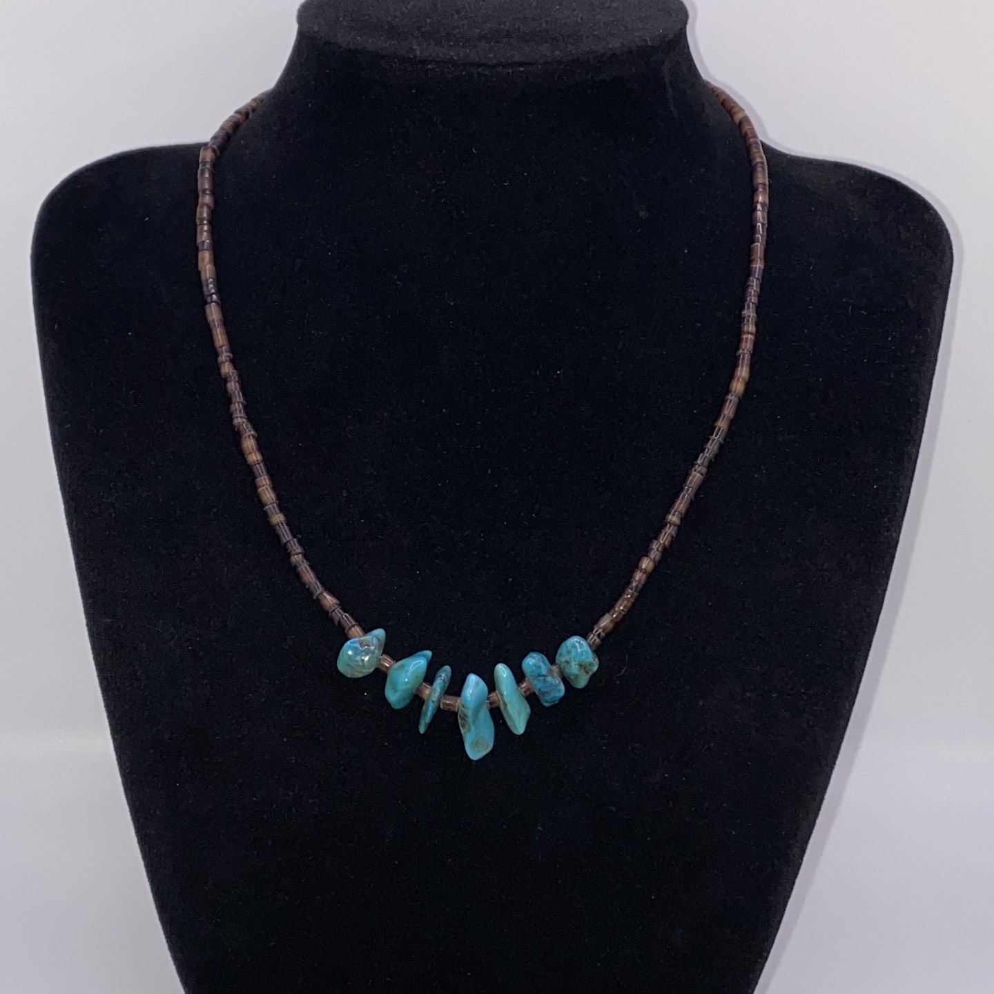 VTG Native American Dark Brown Olive Shell Heishi Necklace w/Genuine ...