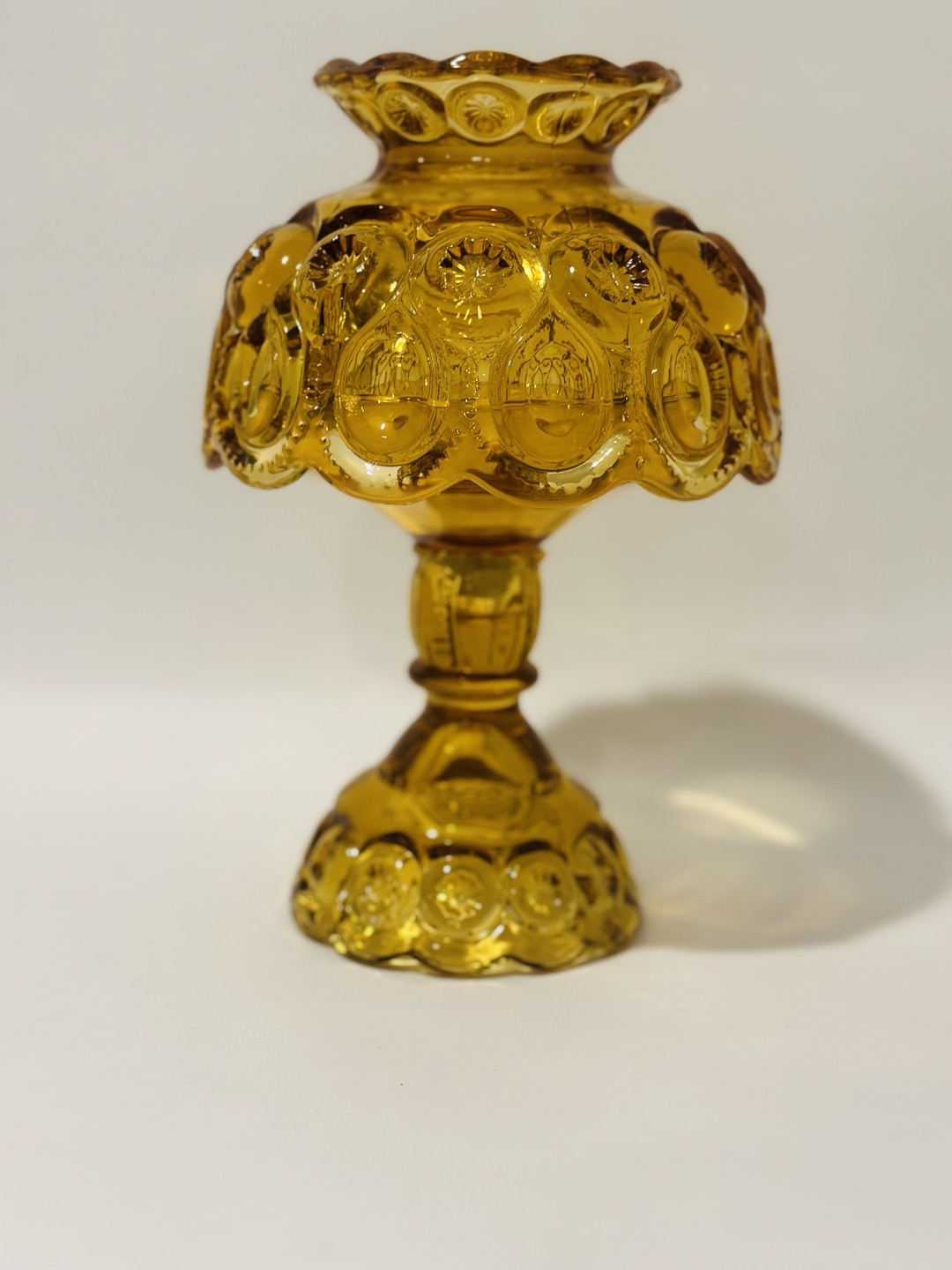 Vintage LE Smith Moon and Stars Amber Glass 3 Piece Fairy Lamp 9.5" High