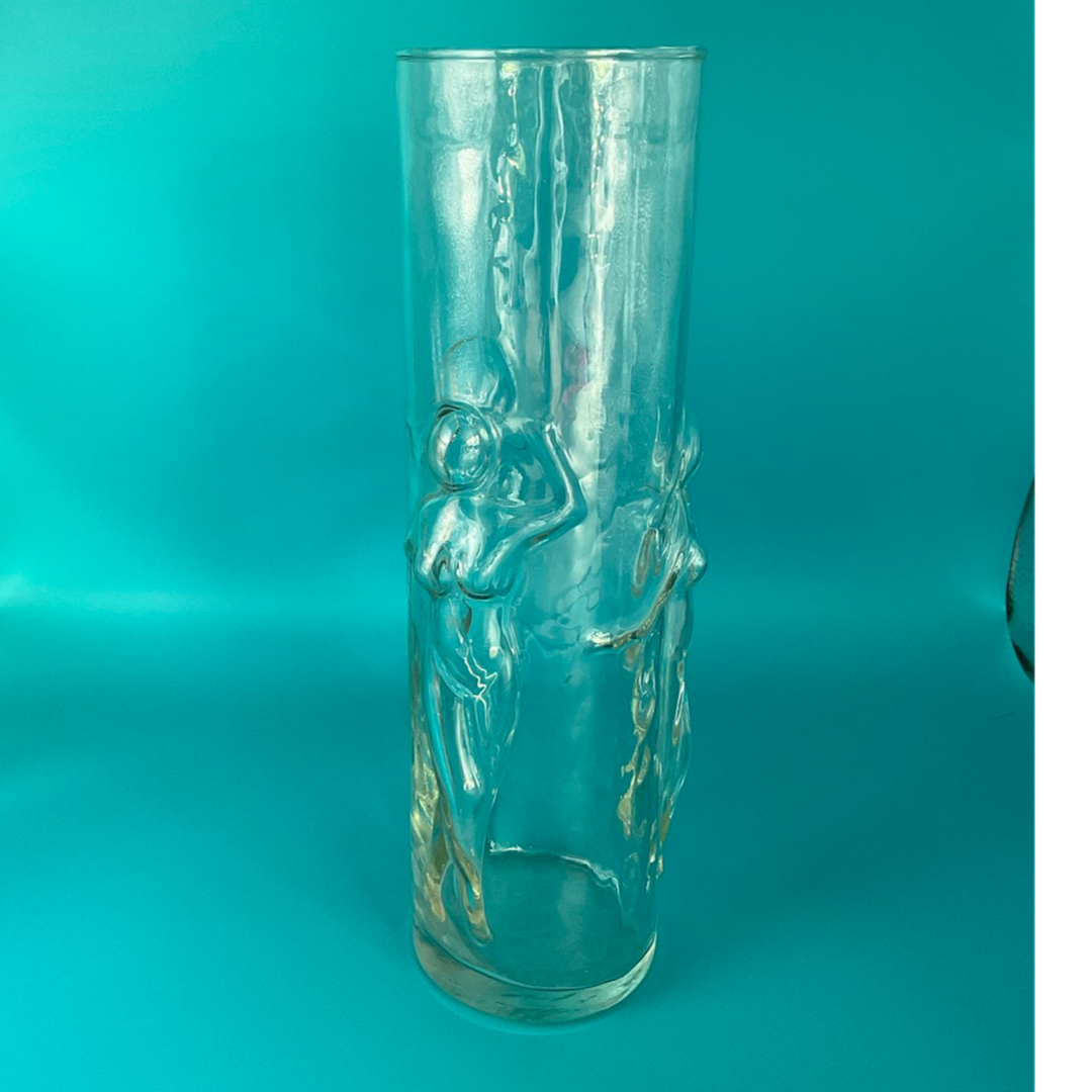 Vintage Libby LA FEMME Lady Dancing Nude 8 3/4" Tall 3D on Glass Tumbler
