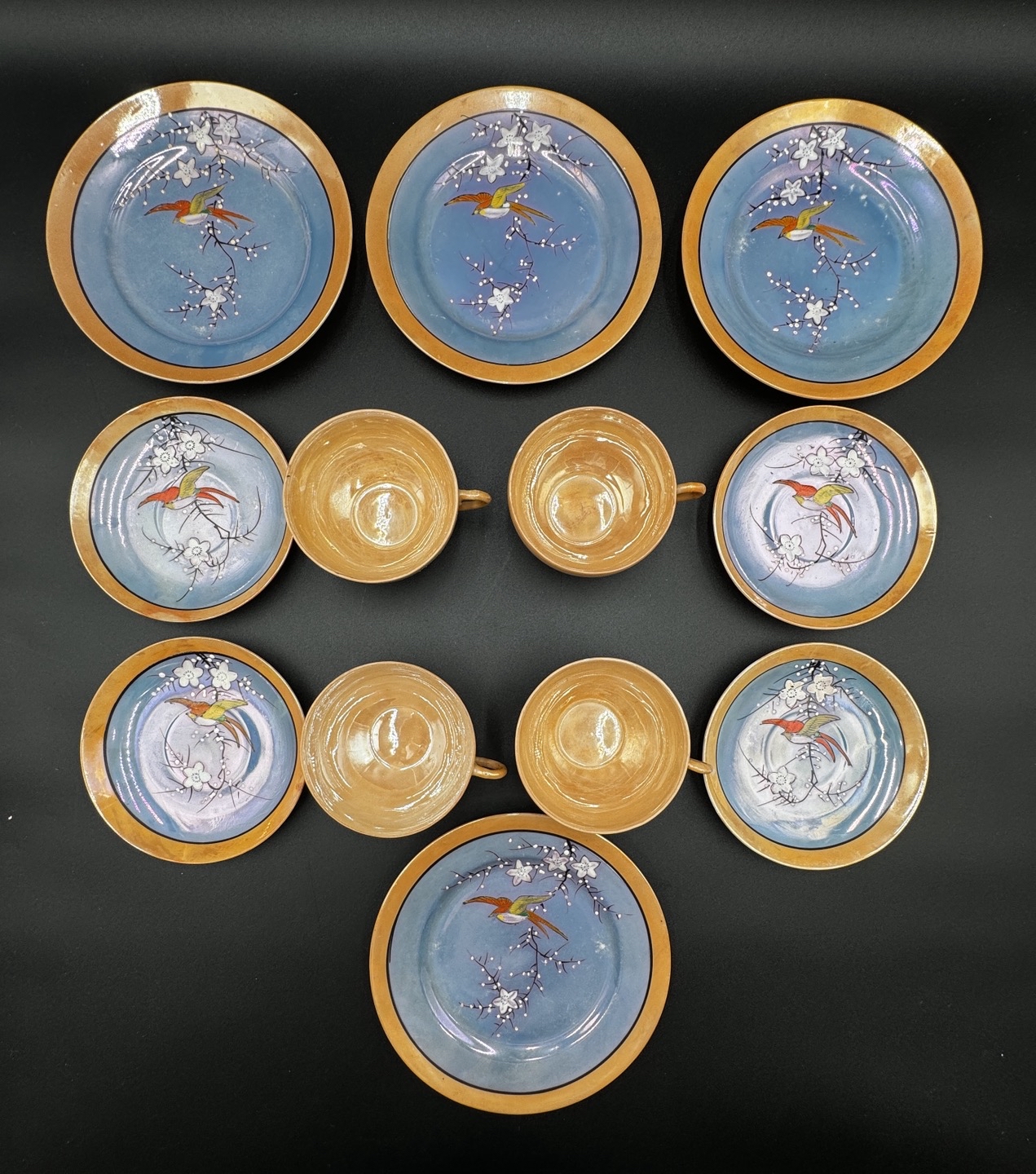 VTG Japanese Peach Lusterware 4 Sets Of Tea Cups With Saucers & Dessert ...