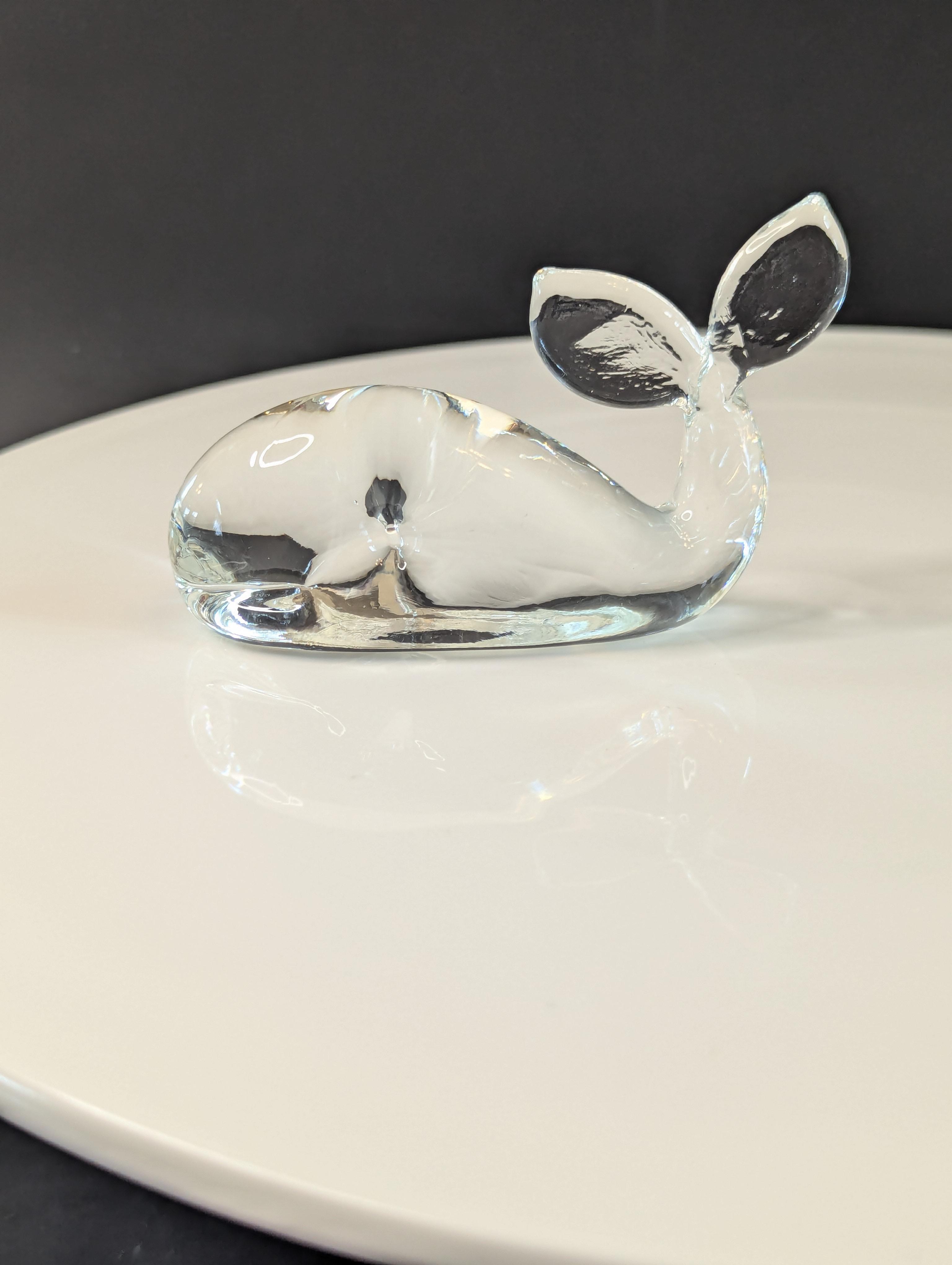 ,Vintage Glass Whale Figurine, Handcrafted Clear Art Glass, Ocean Decor