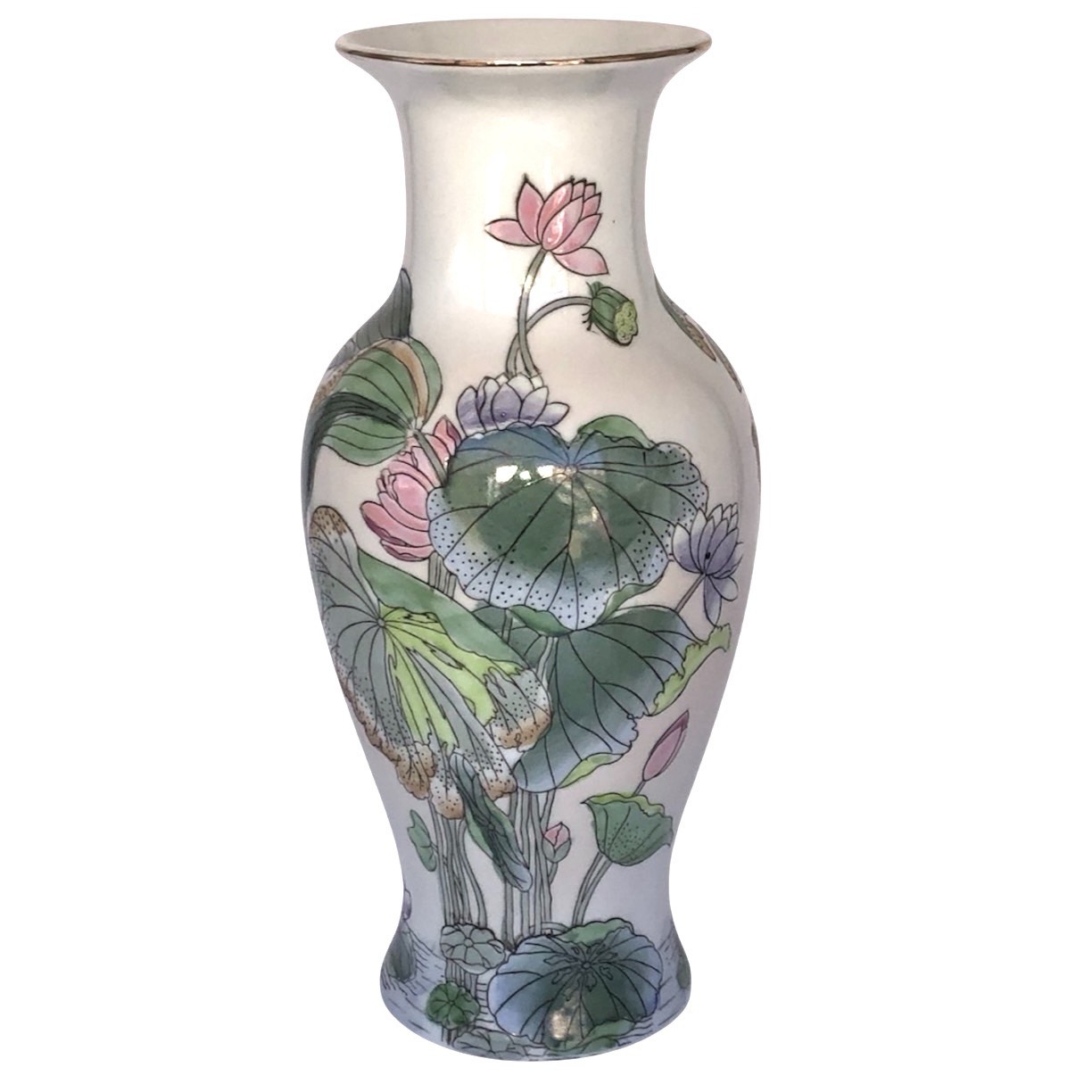 16” PORCELAIN VASE Asian Style Urn Lily Pads Lillies By Toyo Made In Macau