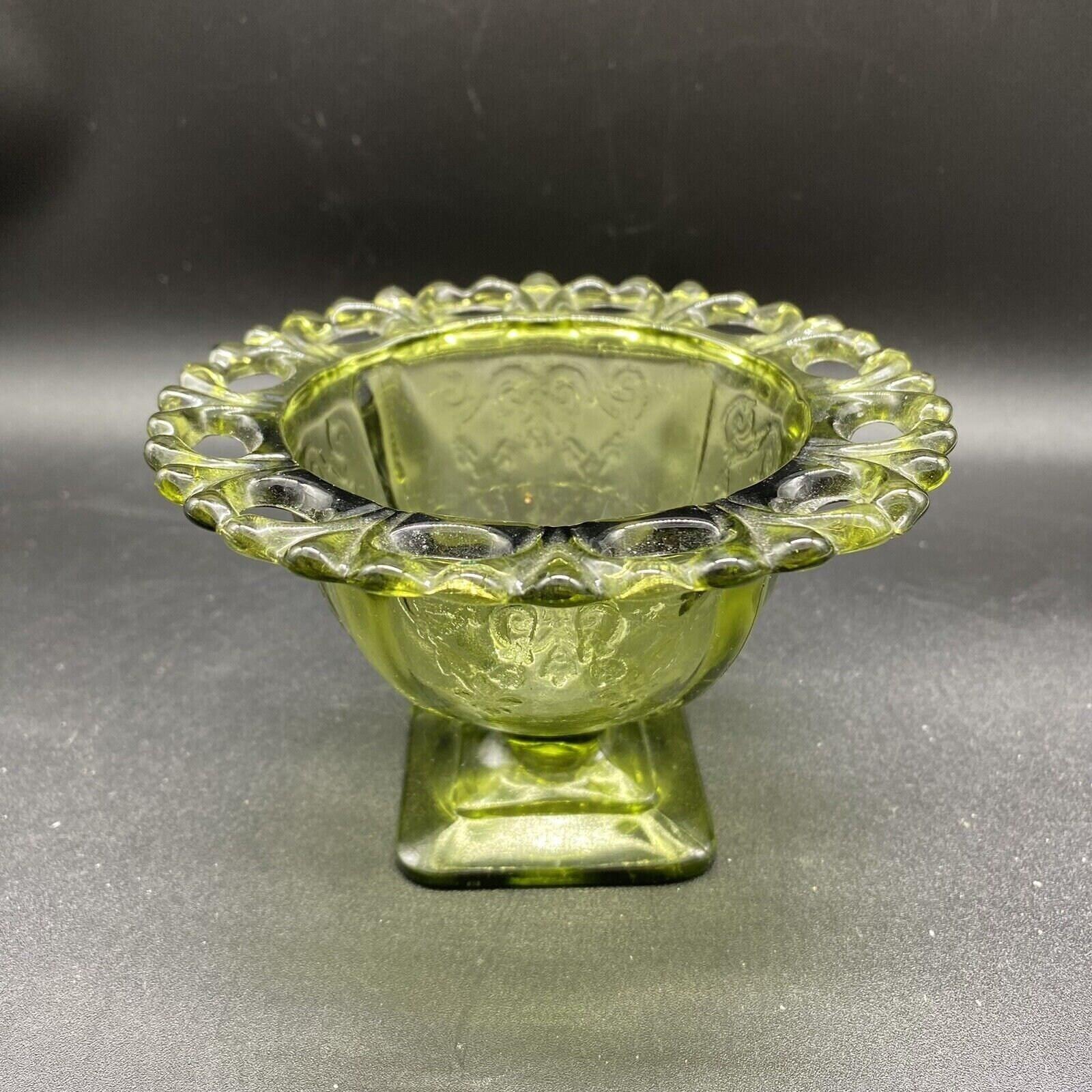 #0118 Vintage Indiana Glass Green Heart Open Lace Lorraine Candy Dish ...