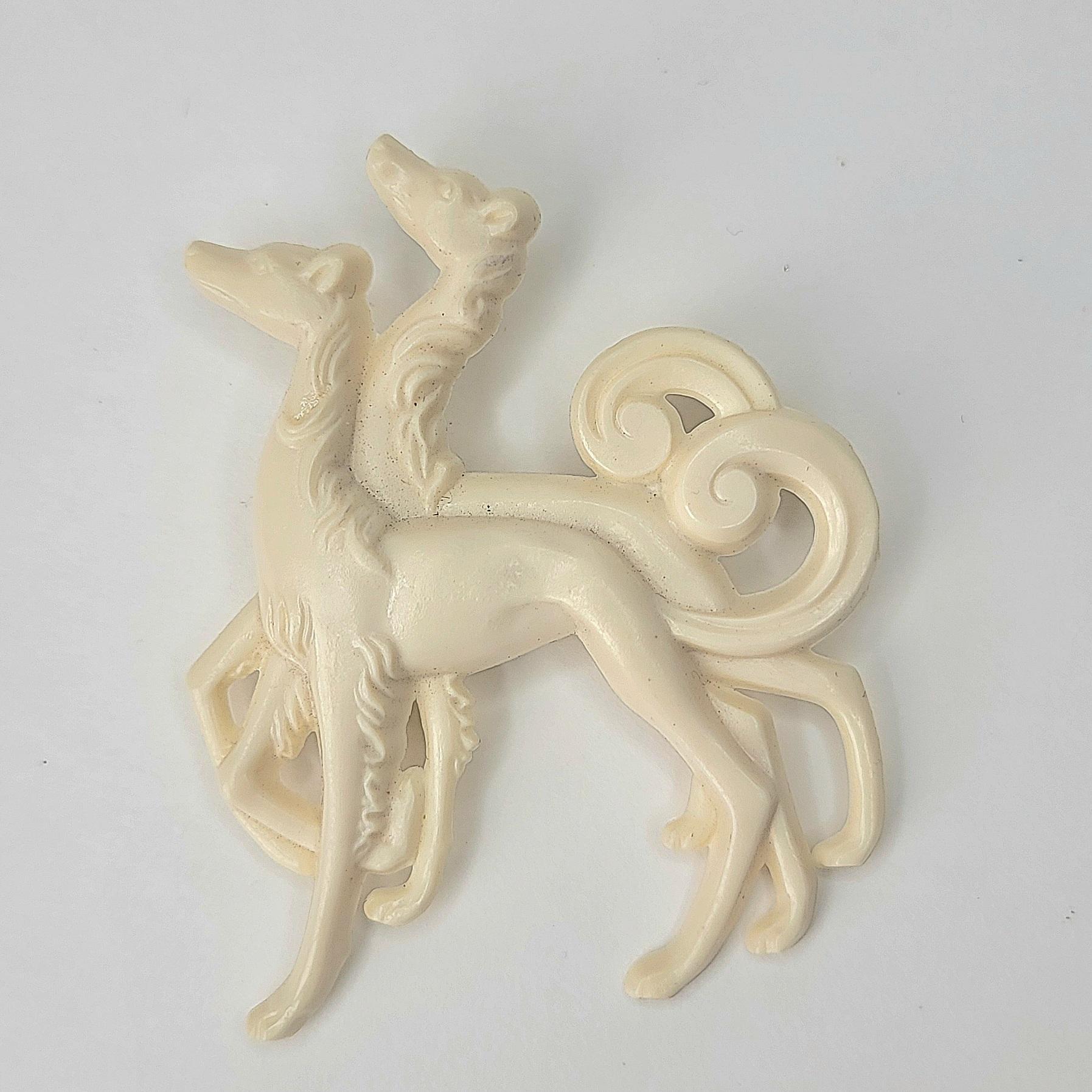 Vintage Art Deco Celluloid Greyhound Flapper Dog Brooch No Paint