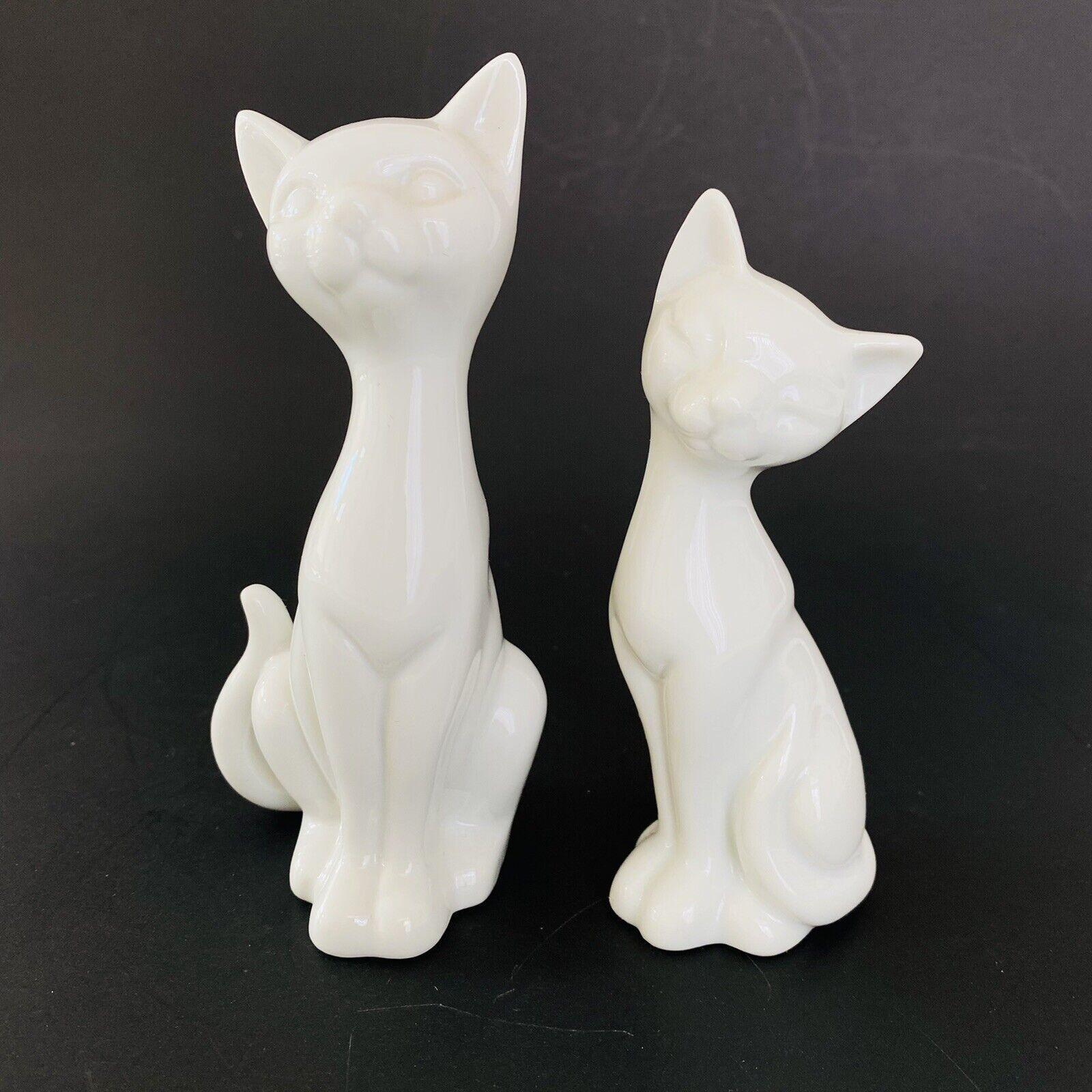 2 White Porcelain Cat Figurines 5" by OMC (Otagiri) Japan