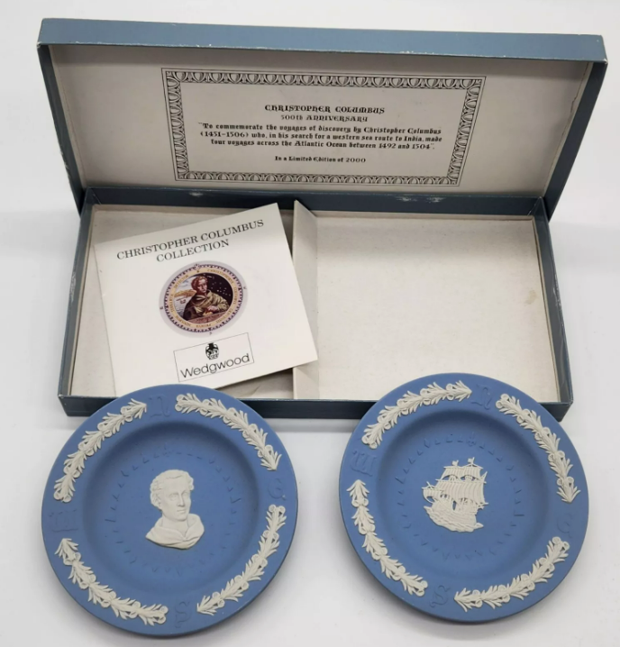 Vtg. Wedgwood Blue Jasperware Santa Maria & Christopher Columbus Plate ...