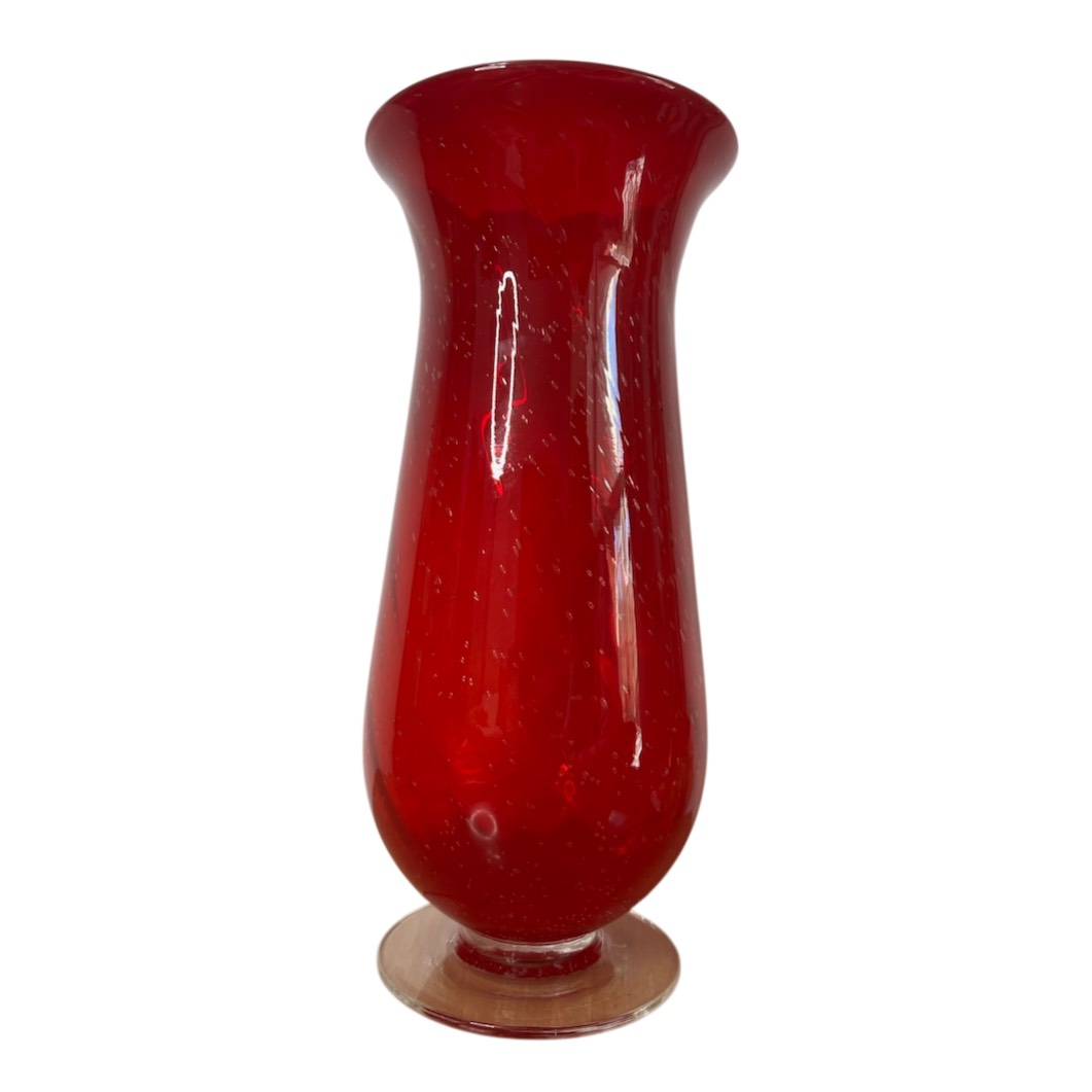 Large Vintage Red Glass Vase With Bubbles