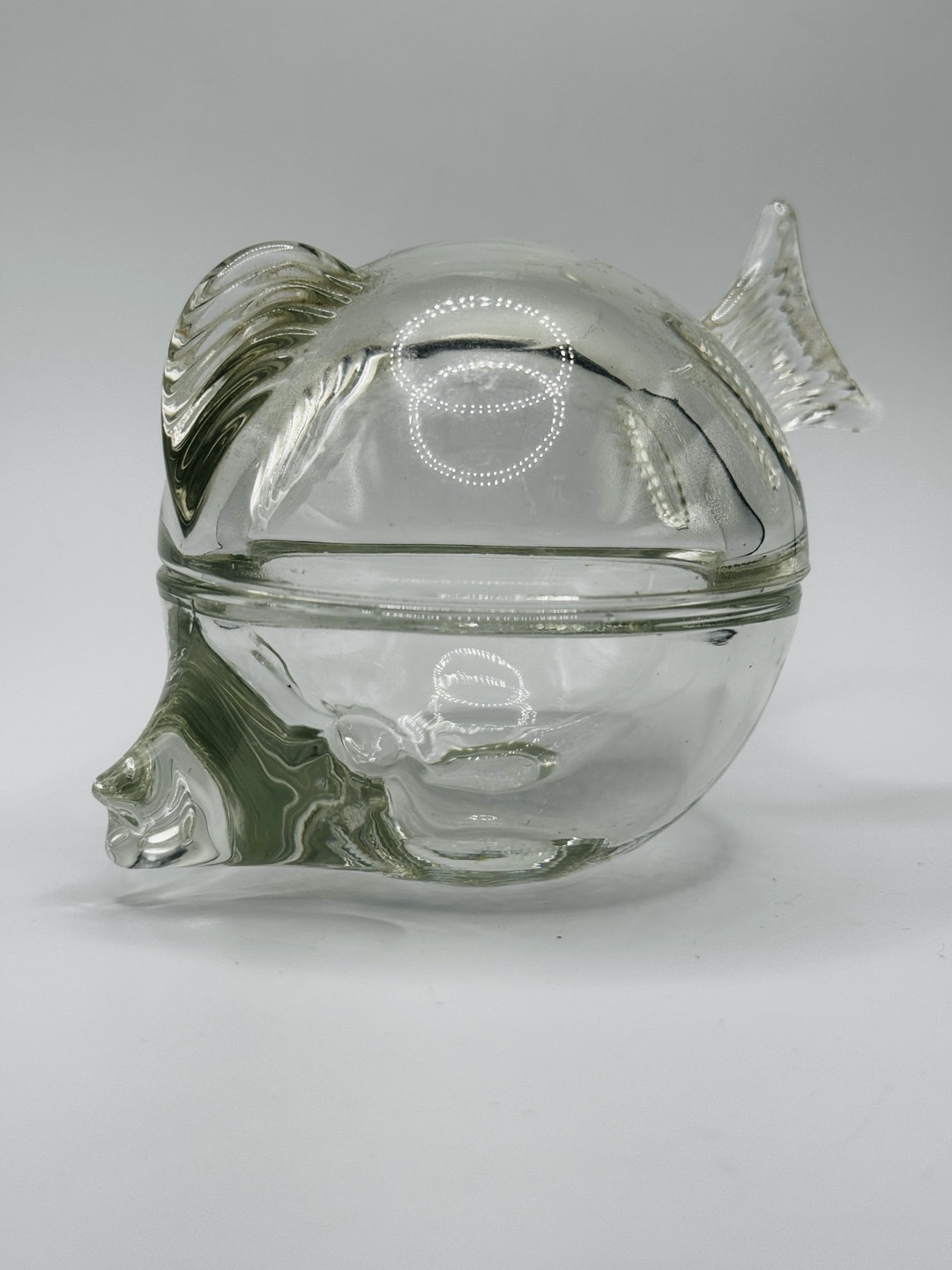 Anchor Hocking Glass Puffer Fish Lidded Trinket Dish 3 x 4 3/4"