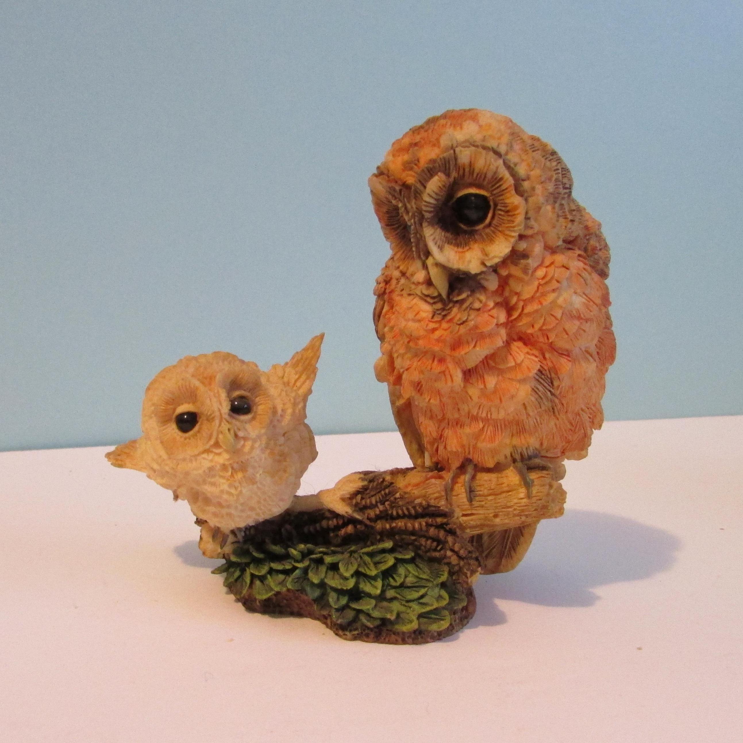 vintage resin Hamilton Collection owl and owlet figure Learning to Fly 1994