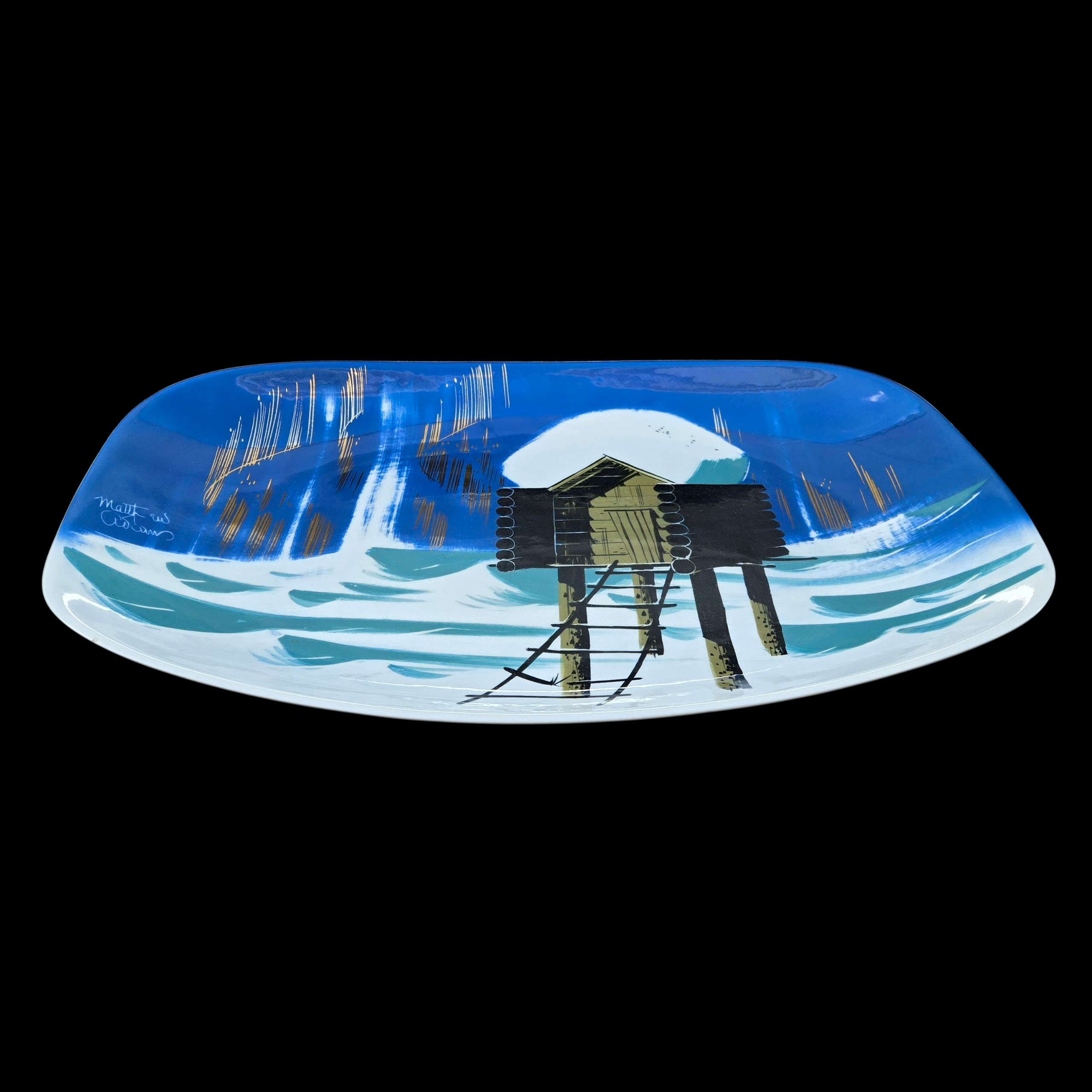 Matthew Adams Pottery Platter Alaska Signed Numbered Hand Painted Log ...