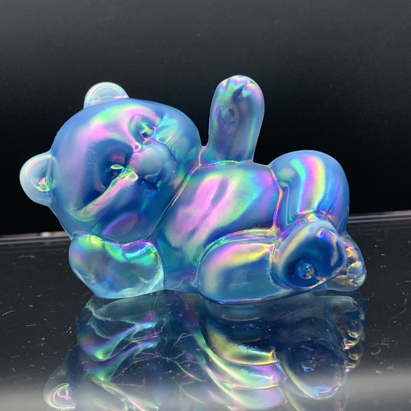 Blue Iridescent Fenton Lounging Bear